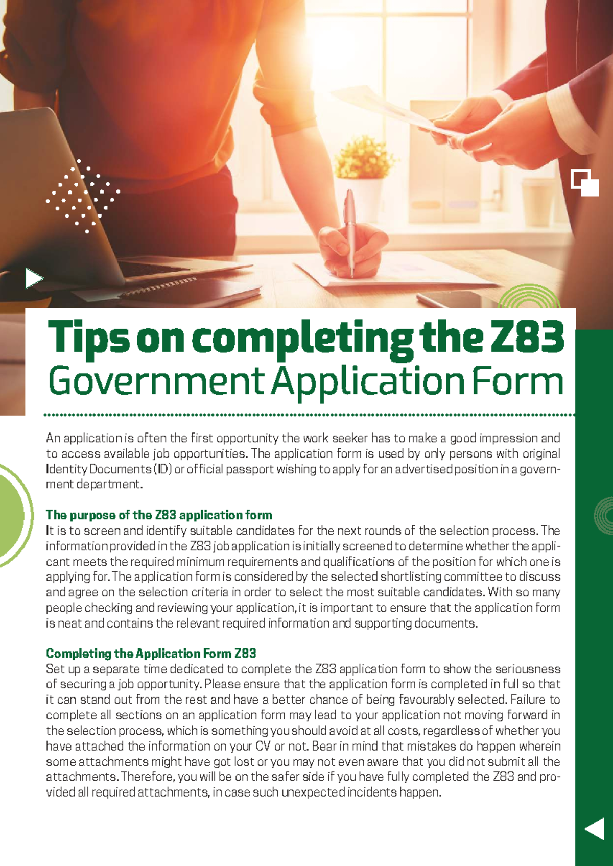 Tips for Completing the Z83 Government Application Form - Studocu