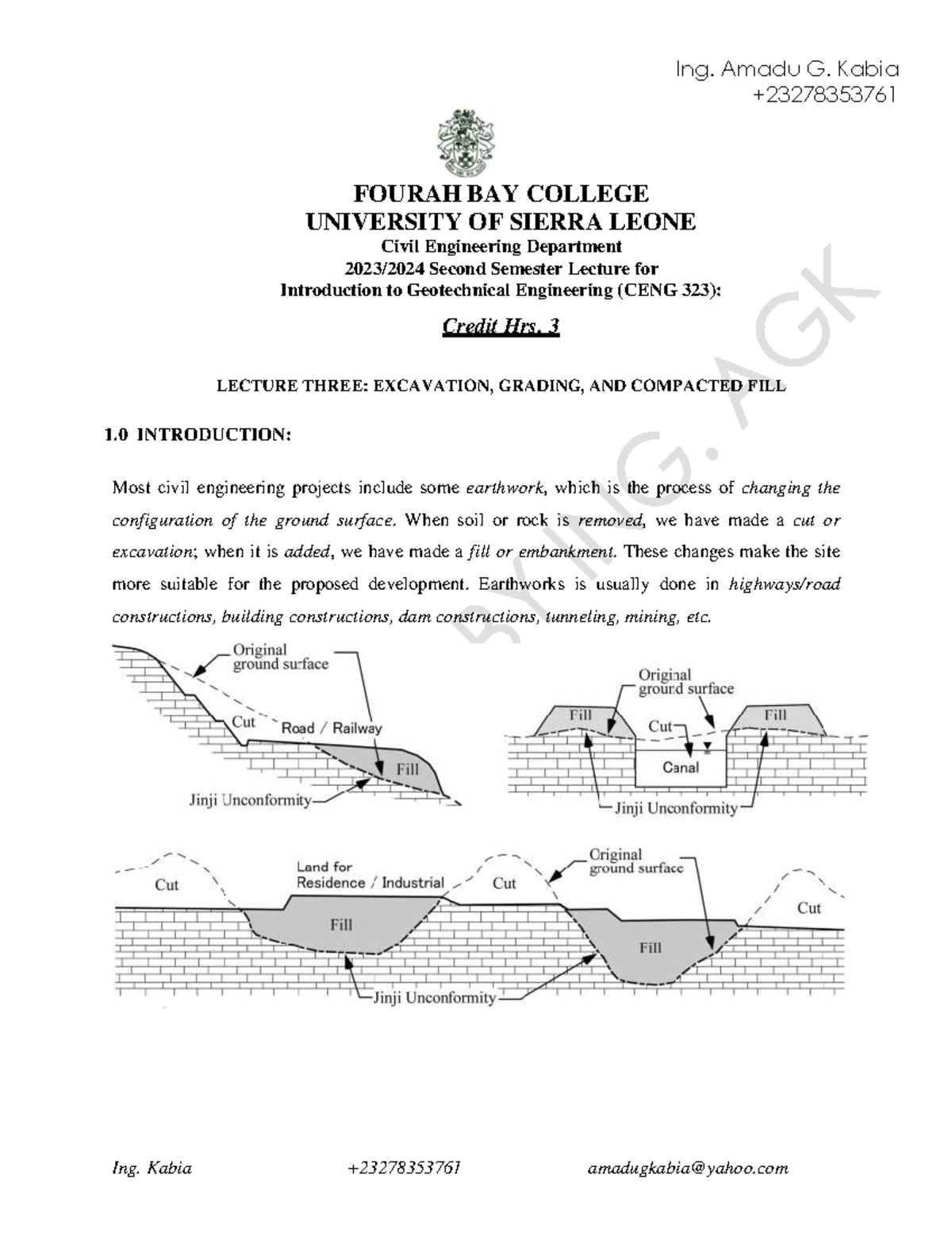 CENG 323: Lecture 3 - Excavation, Grading & Compacted Fill Notes - Studocu