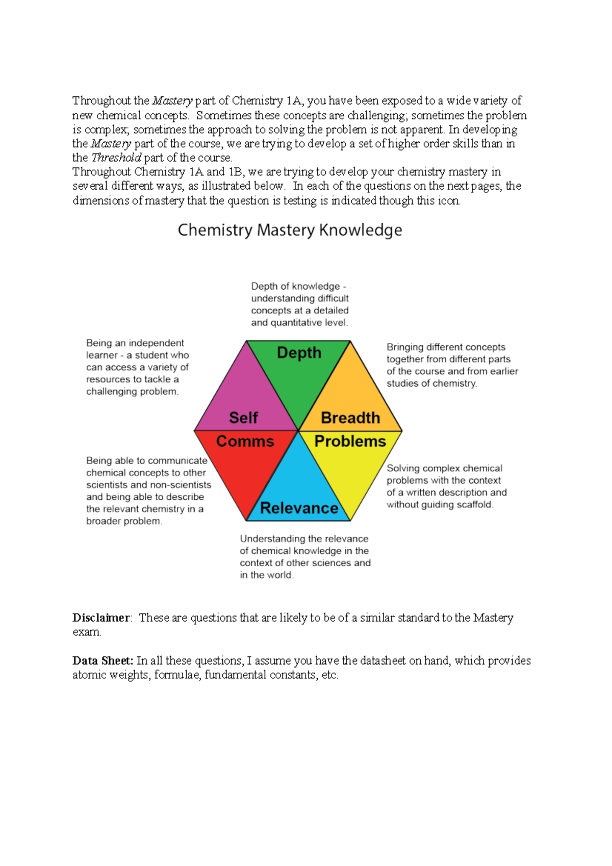 CHEM1011 Mastery Problem Set M1: Practice Questions on Energy ...