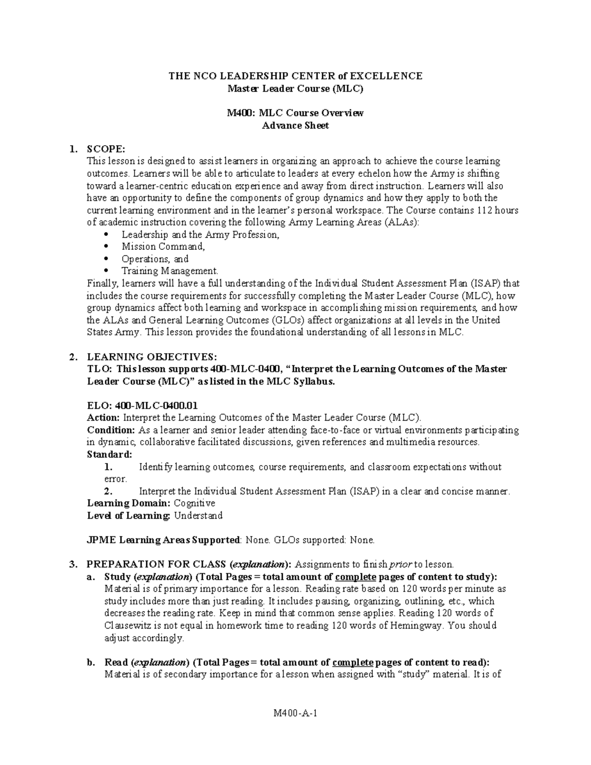 M400: Master Leader Course (MLC) Overview & Preparation Guide - Studocu