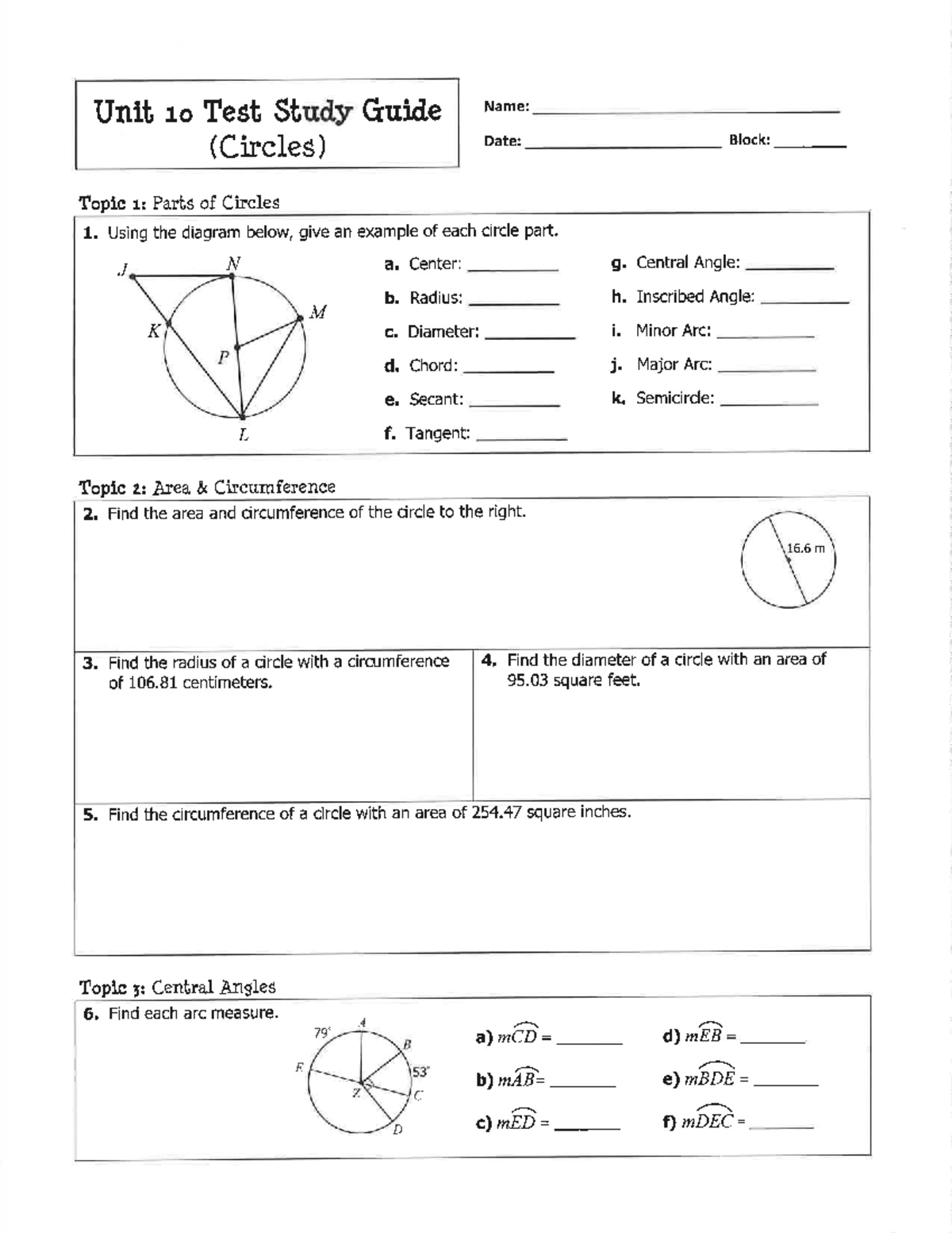 Unit 10 Circles Test Study Guide - Review Notes and Concepts - Studocu