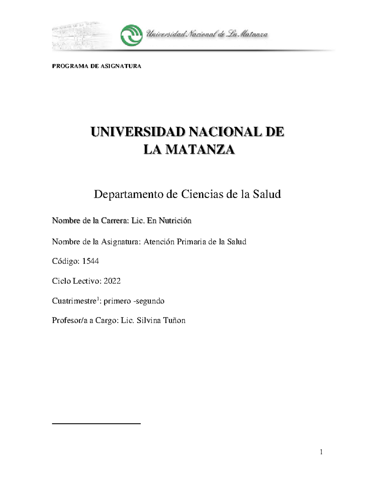 Programa Nutrición en Atención Primaria de la Salud (APS) - Cód. 1544 ...
