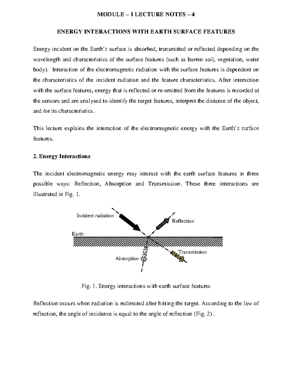 Lecture 4 - Remote Sensing - MODULE – 1 LECTURE NOTES – 4 ENERGY ...