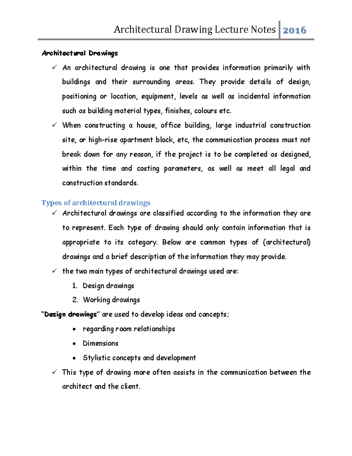 Architectural Drawings Lecture Notes - Key Concepts and Types - Studocu