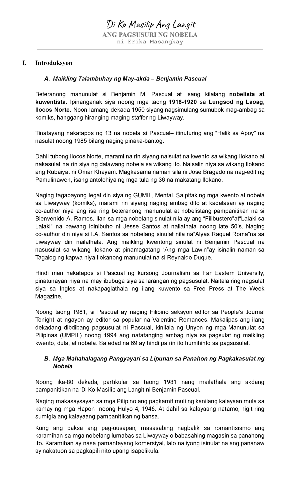 [ Panpil Pagsusuri ng Nobela] 'Di Ko Masilip ang Langit by Benjamin ...