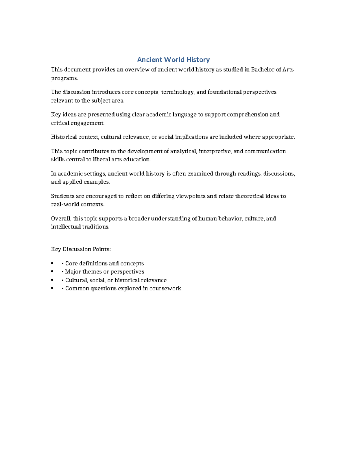 04 Ancient World History: Key Concepts and Themes Overview - Studocu