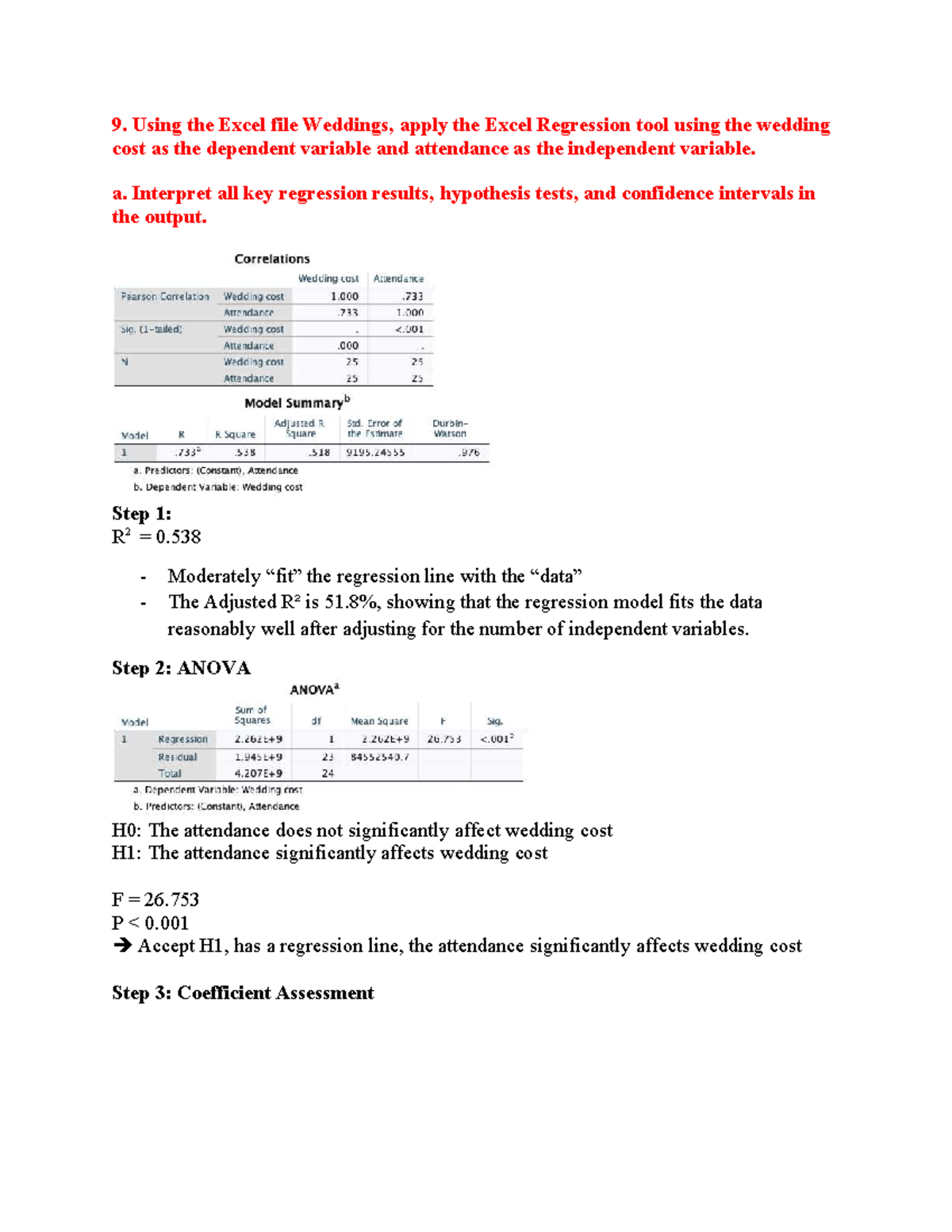 Excel Regression Analysis of Wedding Costs and Attendance - Check 11 - Studocu