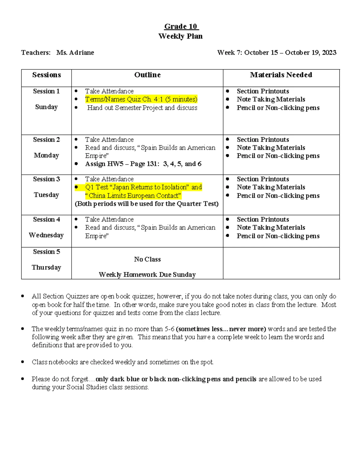 Grade 10 - Week 5 Plan: Social Studies & Geometry Overview - Studocu