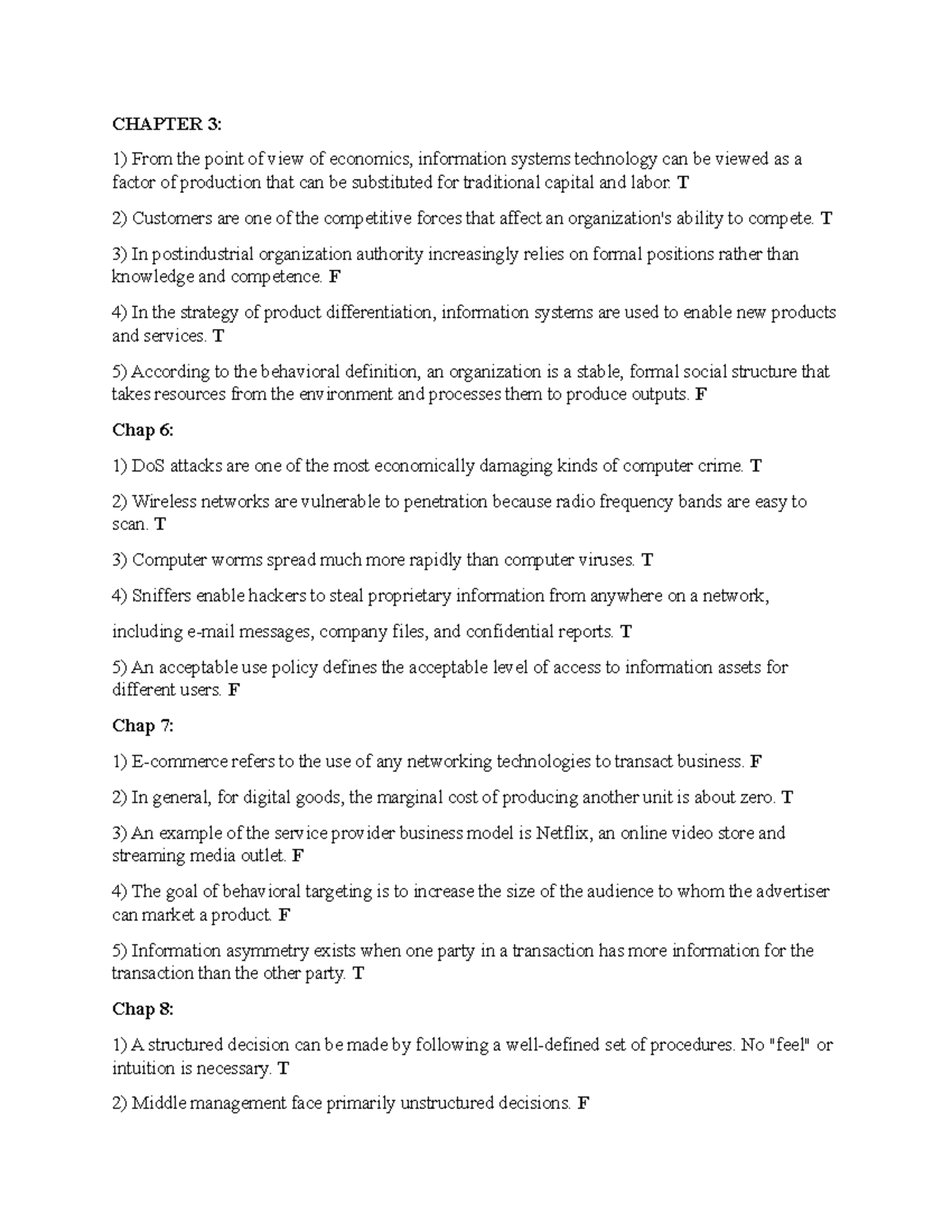 MIS - EBBA 14: Key Insights from Chapters 3 to 8 on Info Systems - Studocu