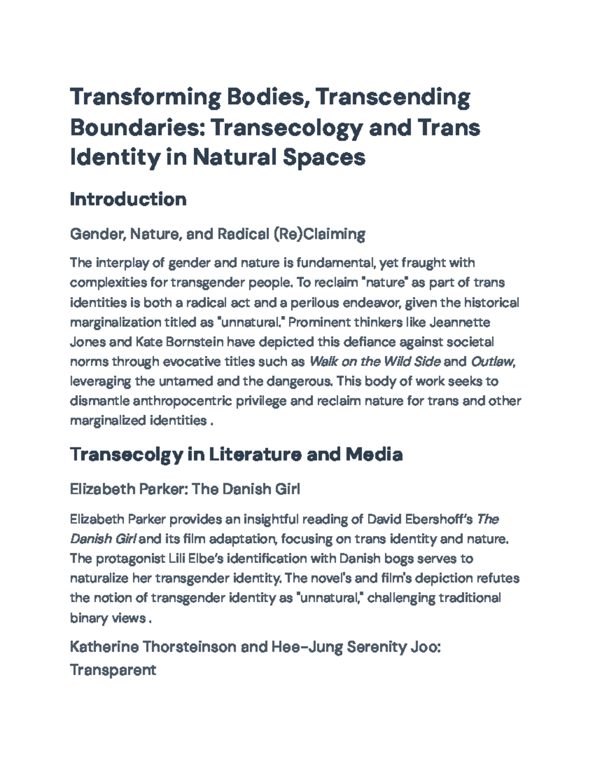 Transecology and Trans Identity: Essays on Nature and Marginality ...