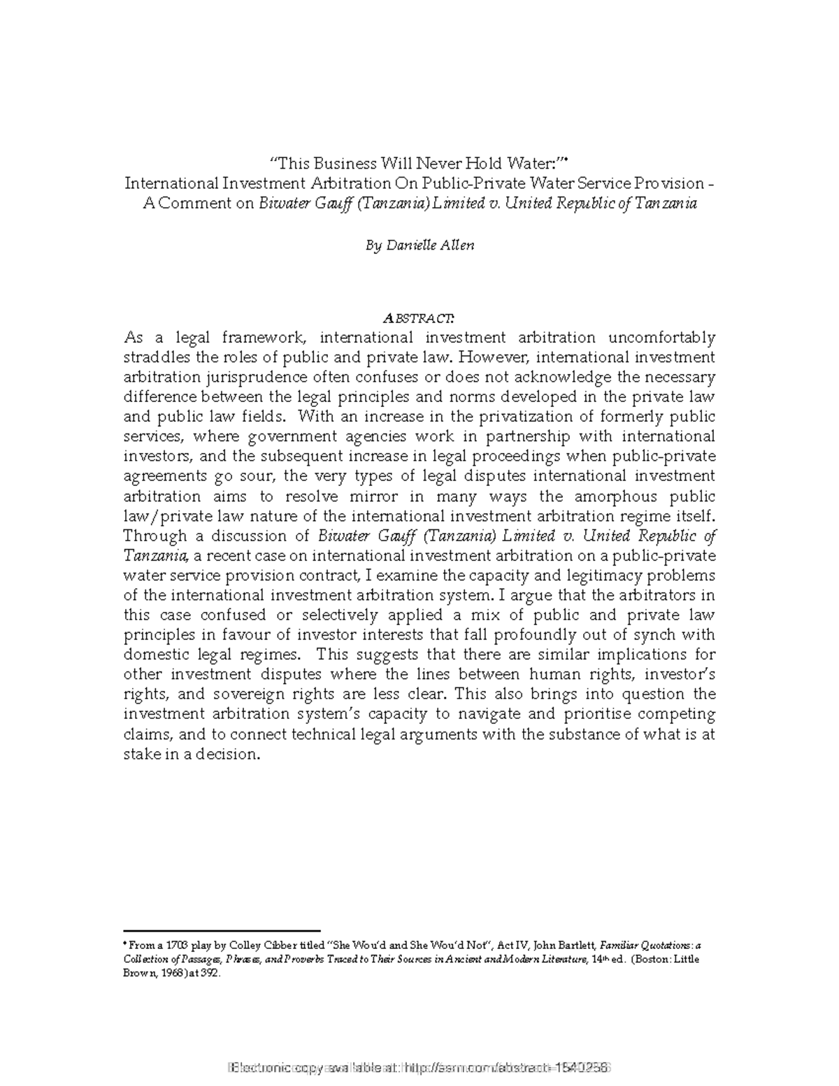 International Investment Arbitration on Water Services: A Case Study of ...