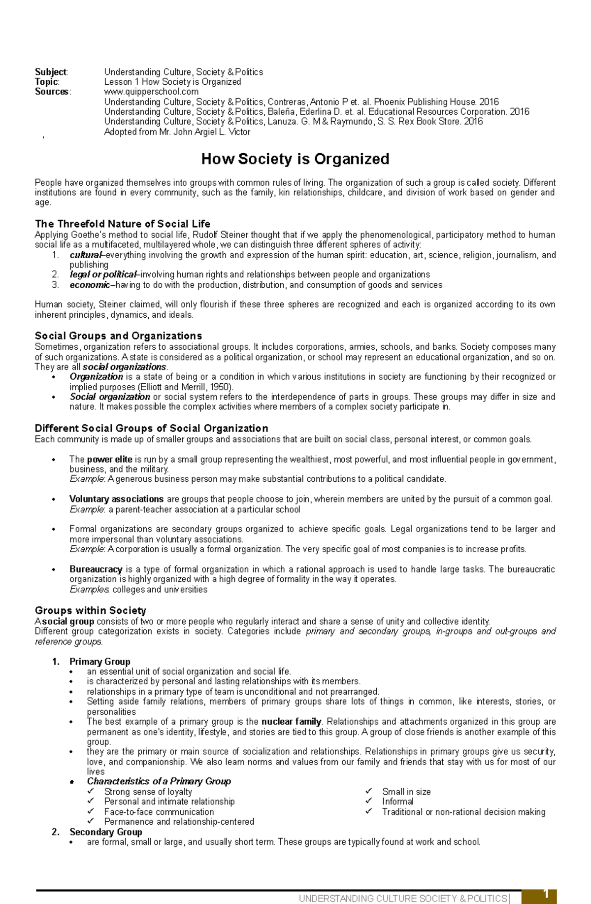 Lesson 1 How society is organized gh gh gh gytr - UNDERSTANDING CULTURE ...