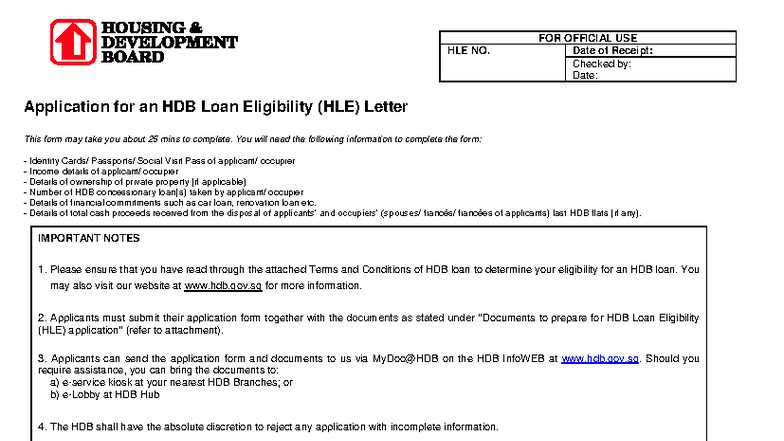 HDB Loan Eligibility (HLE) Application Form - 520765791 - Studocu