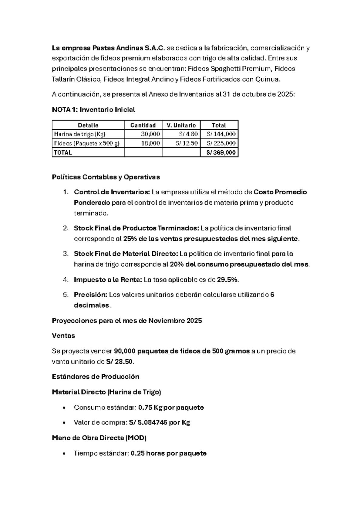 Caso de Estudio: Análisis Financiero de Pastas Andinas S.A.C. - Studocu