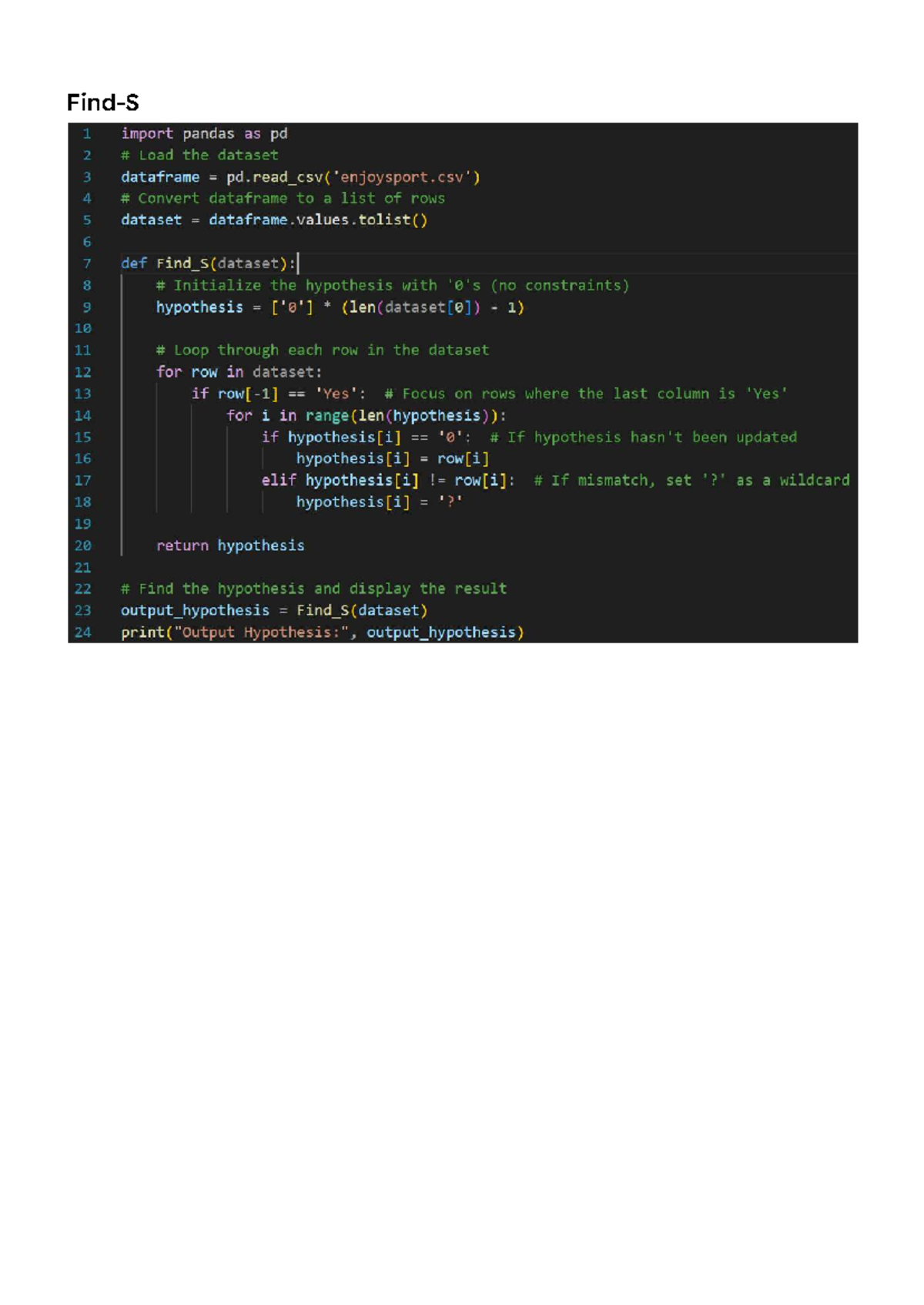 ML LAB - Lab manual for Machine Learning Lab - Find-S Candidate ...