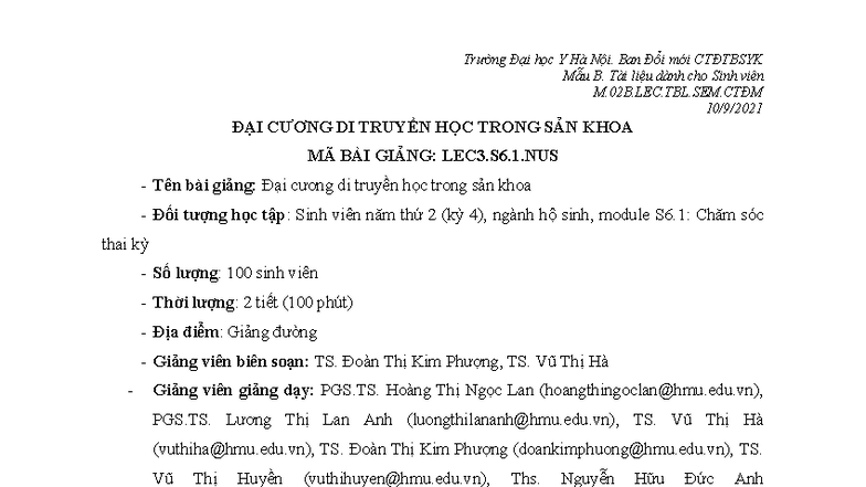 2B.LEC3.S6.1.NUS.Đại cương Di truyền học trong Sản khoa - 2025 - Studocu