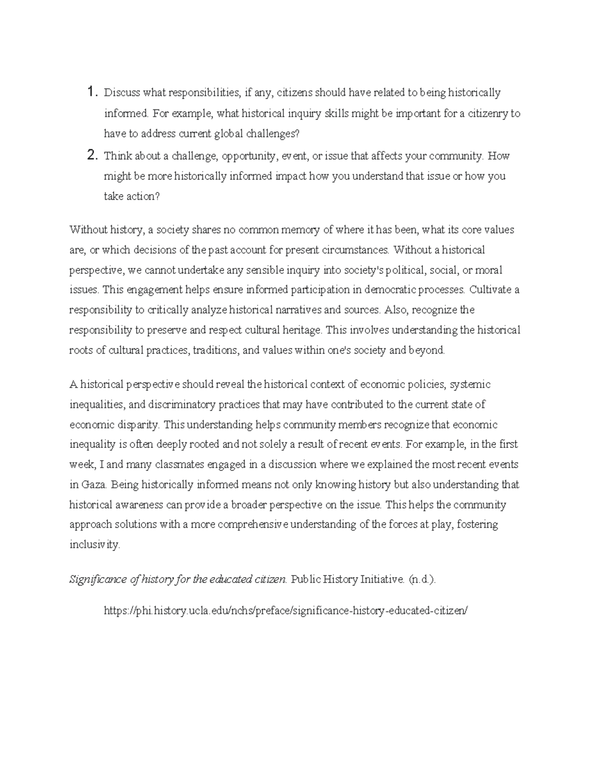 6-1 Discussion: The Role of Historical Awareness in Citizenship - Studocu