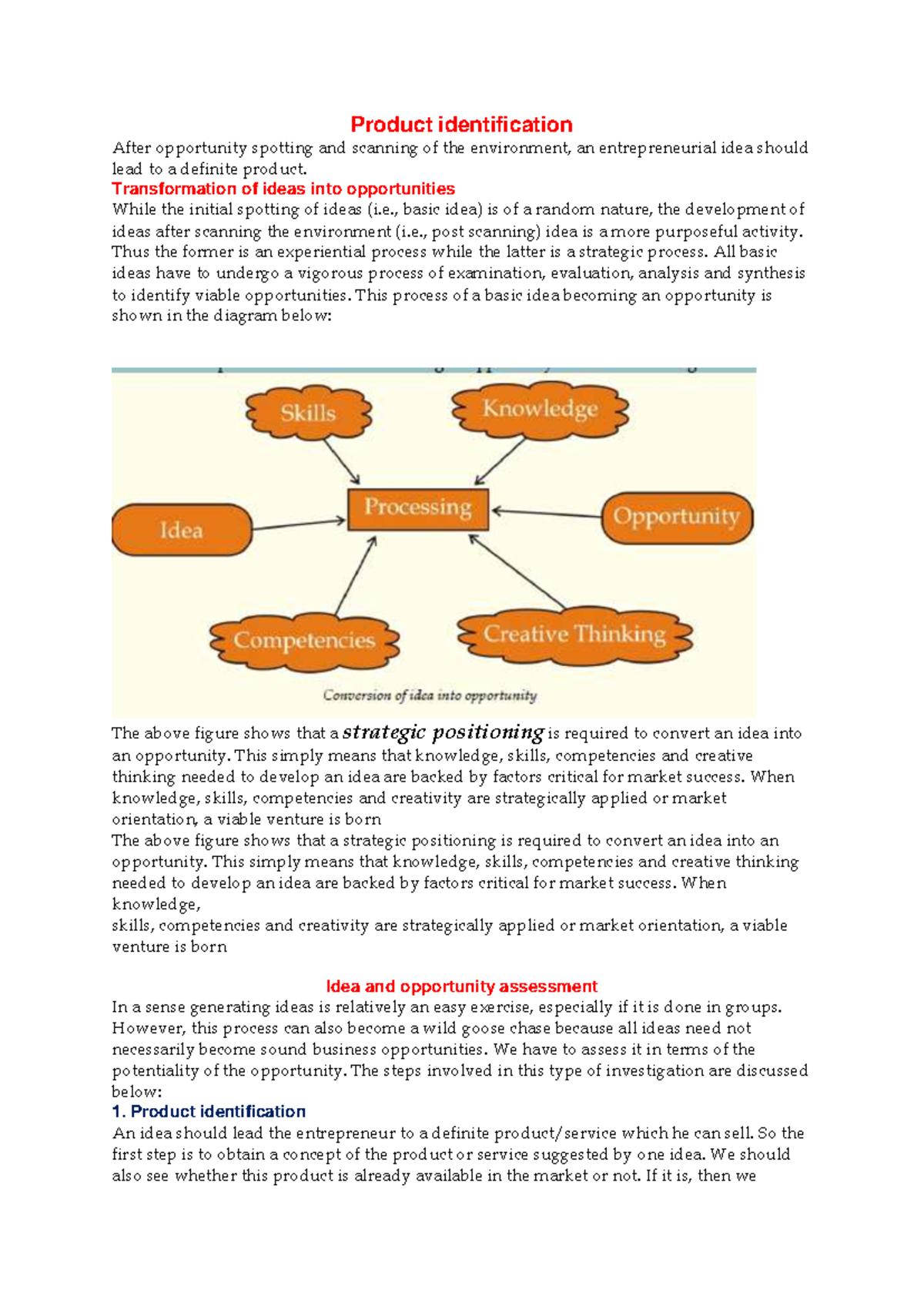 Product Identification and Opportunity Assessment in Entrepreneurship ...