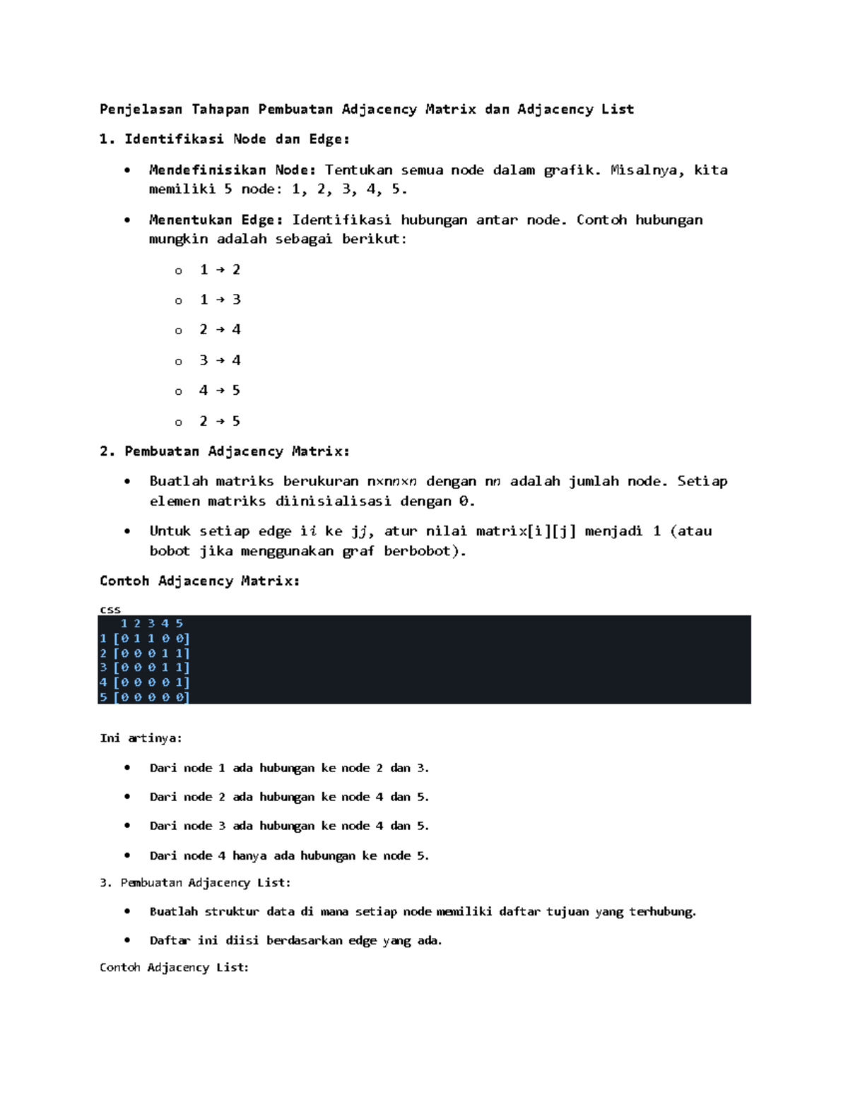 Diskusi: Pembuatan Matriks dan Daftar Adjacency pada Graf - Studocu