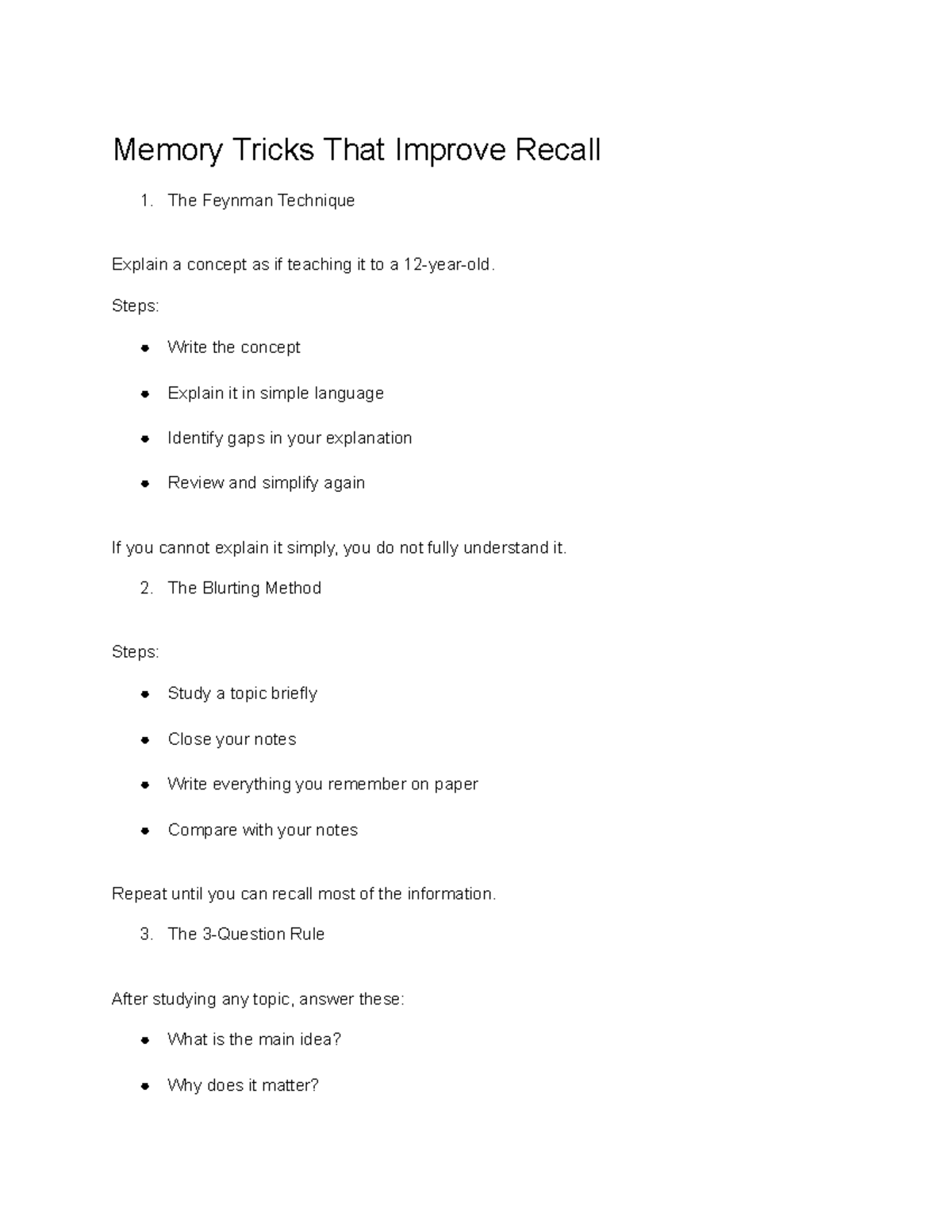 Memory Tricks for Enhanced Recall: Effective Study Techniques - Studocu
