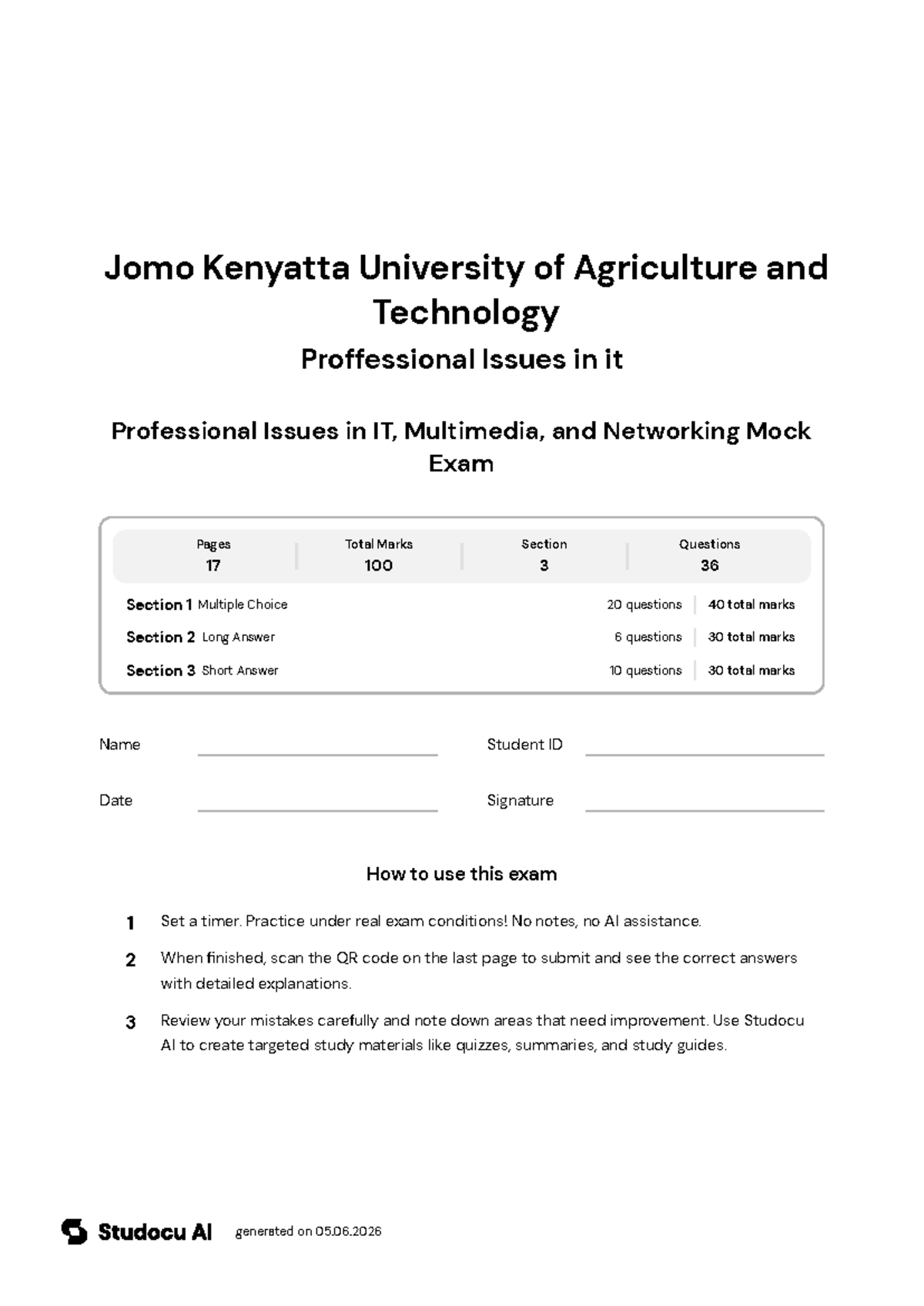 Professional Issues in IT Mock Exam - Studocu