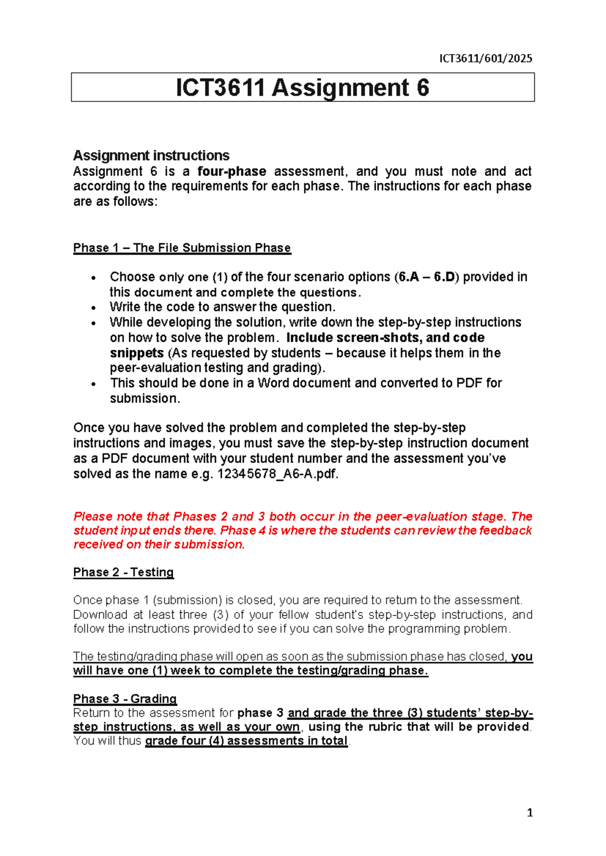 ICT3611 Assignment 6: Detailed Instructions for Phases 1-4 - Studocu