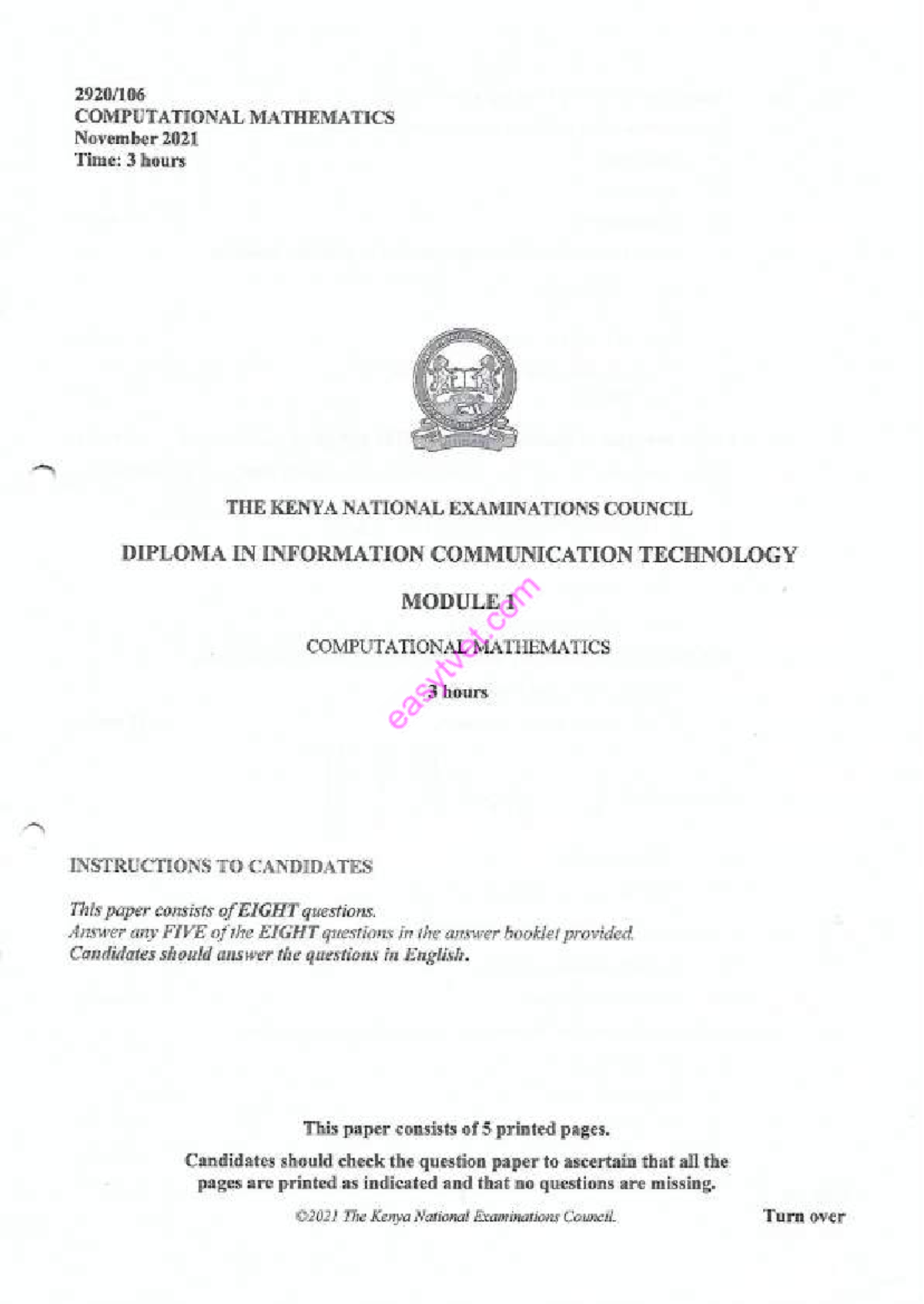 COMPUTATIONAL MATHEMATICS 2021 - I.C.T Diploma Exam Paper - Studocu