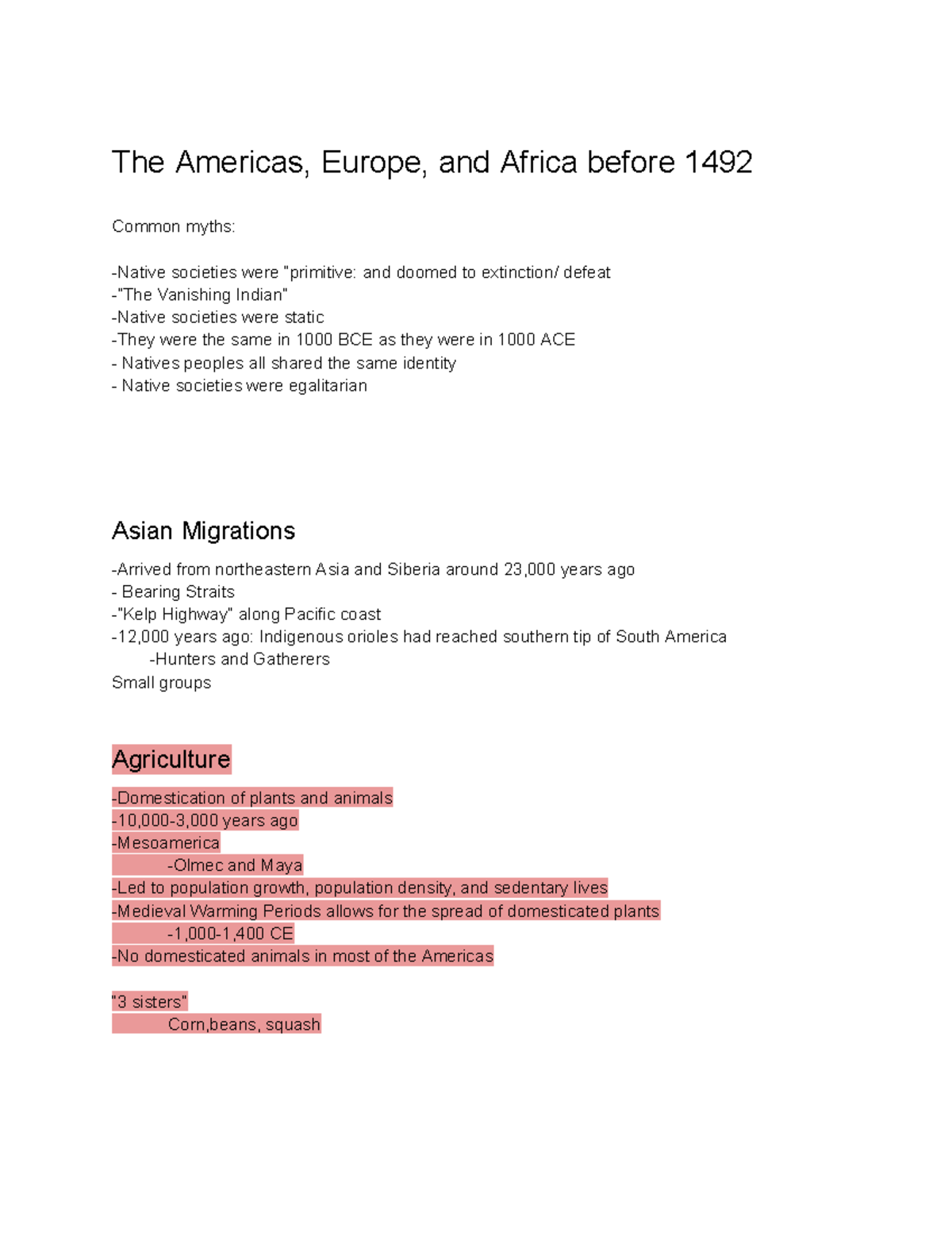 US History Notes: The Americas, Europe, and Africa Pre-1492 - Studocu