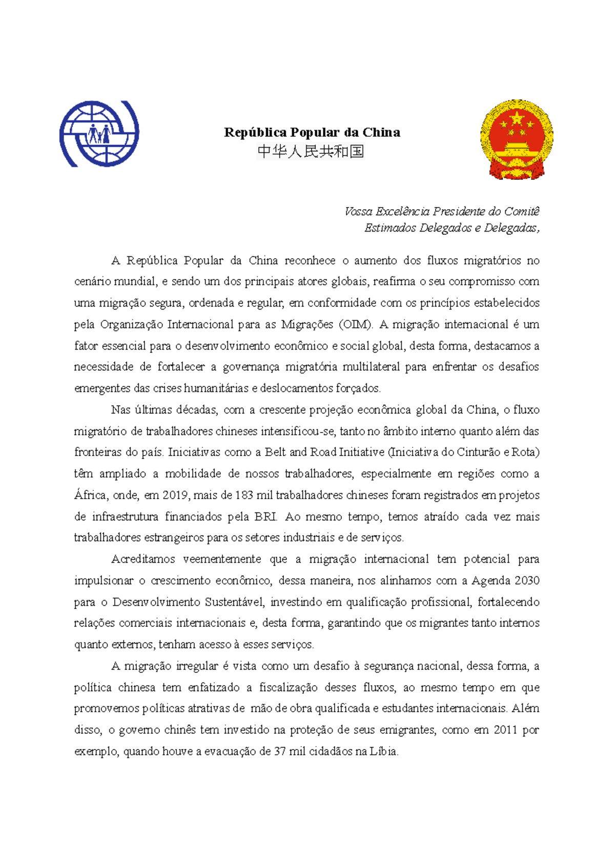 Position Paper - China on Global Migration and Governance - Studocu