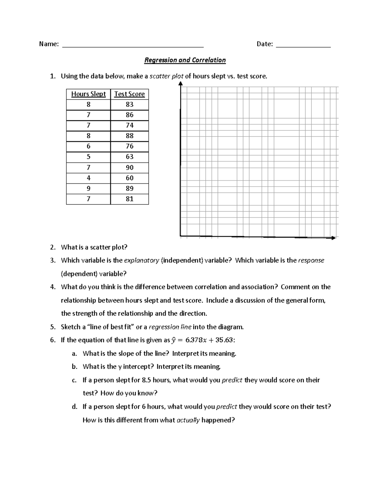 Lesson 1 - Intro Notes Regression & Correlation - Name