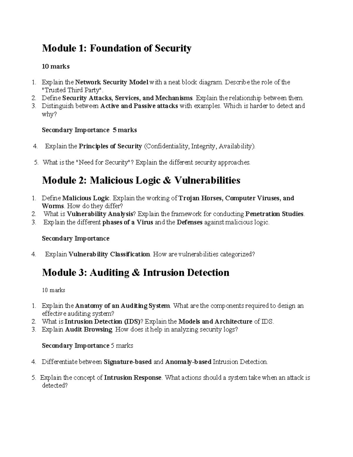 Imp Q - Important Questions for Computer Network & Security (CS101 ...