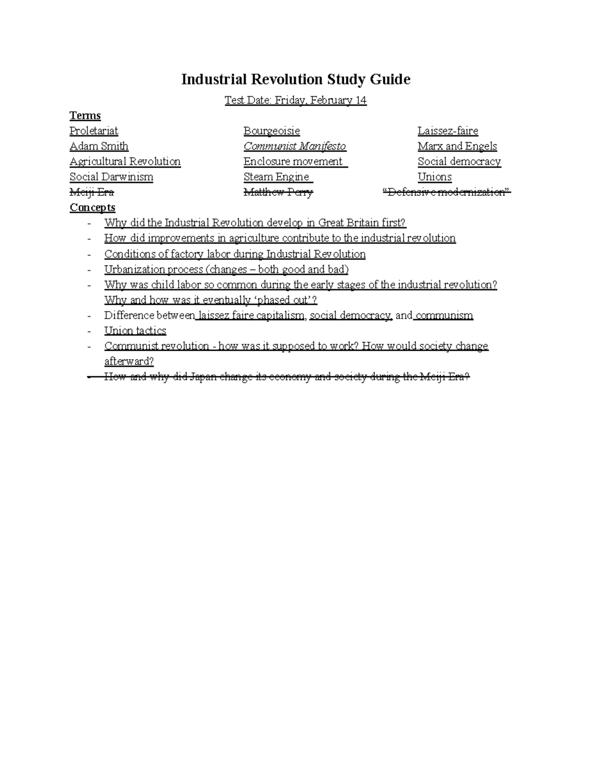 Industrial Revolution Study Guide (HIST 101) - Studocu