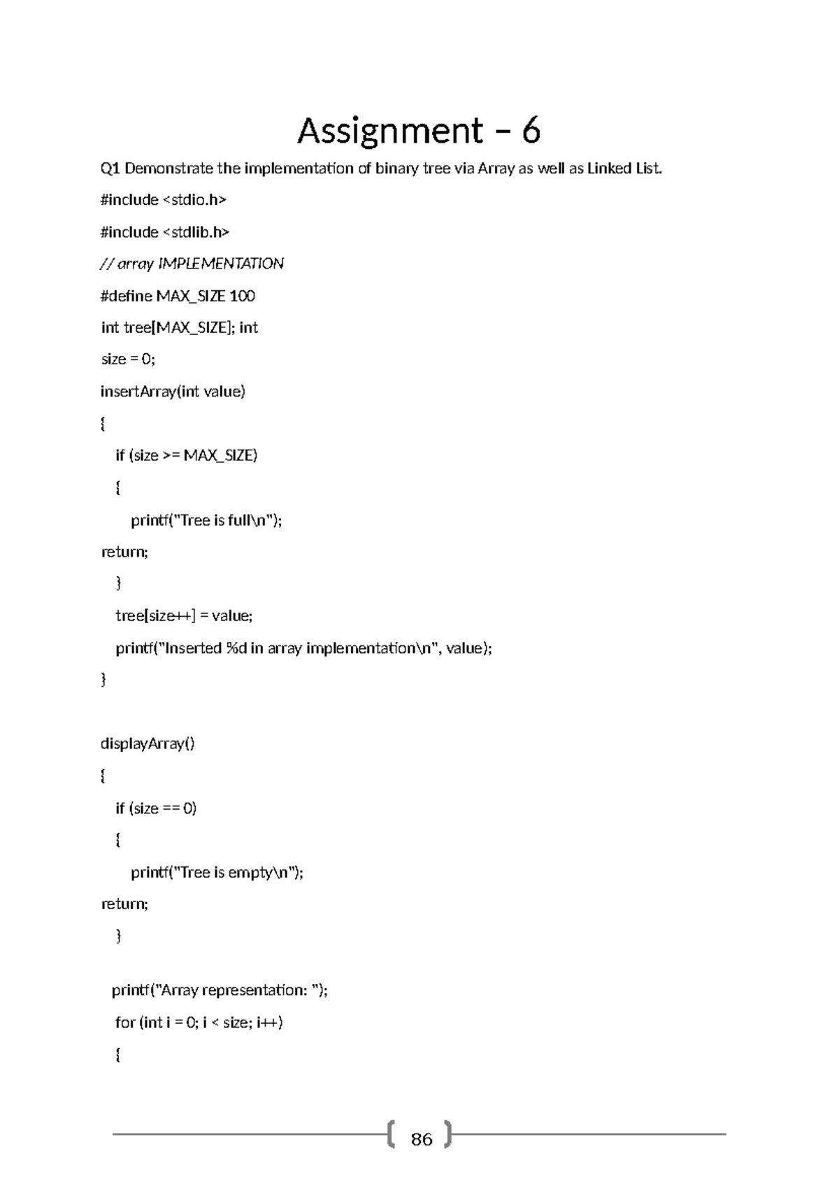 Assignment 6: Binary Tree Implementation via Array & Linked List - Studocu