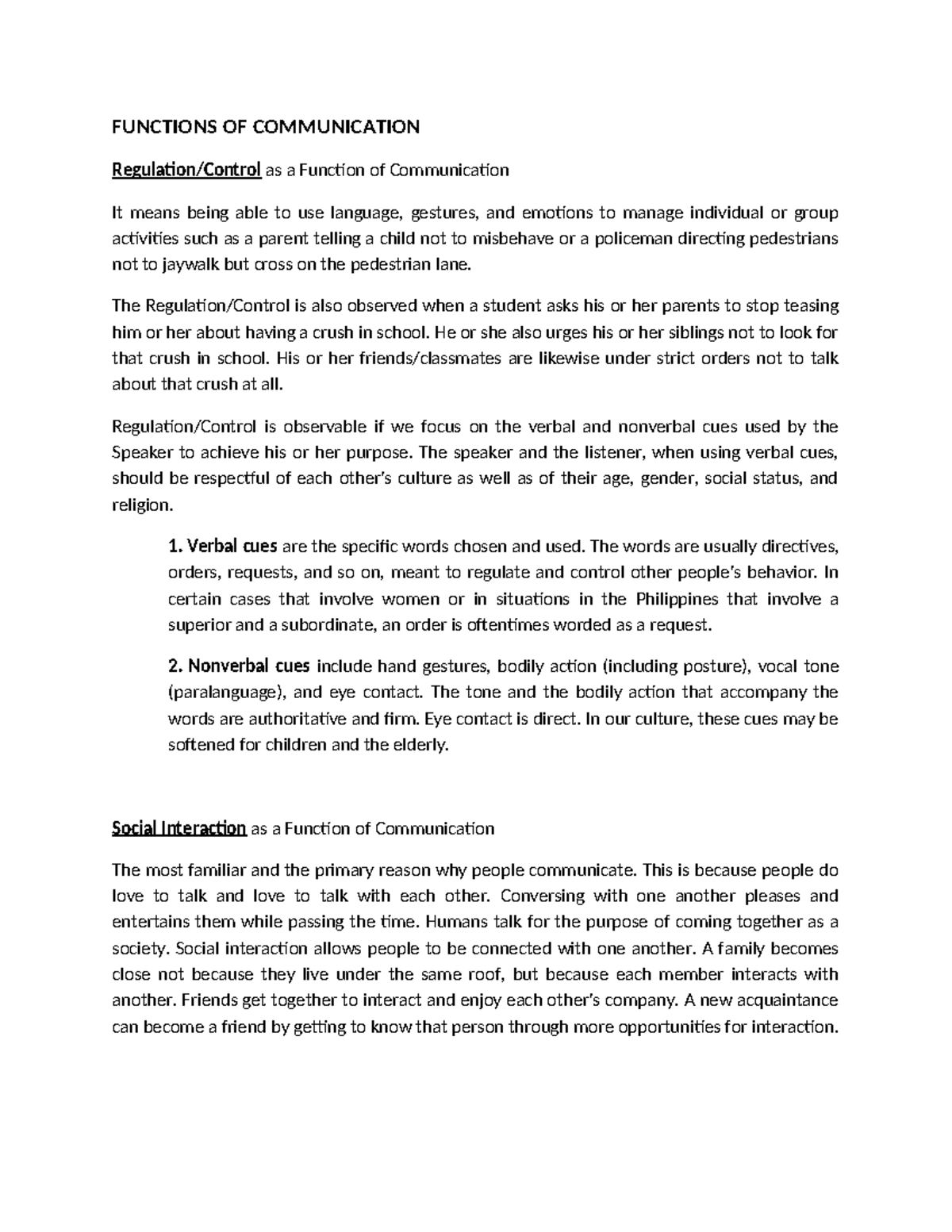 Functions of Communication: Verbal and Nonverbal Cues Explained - Studocu