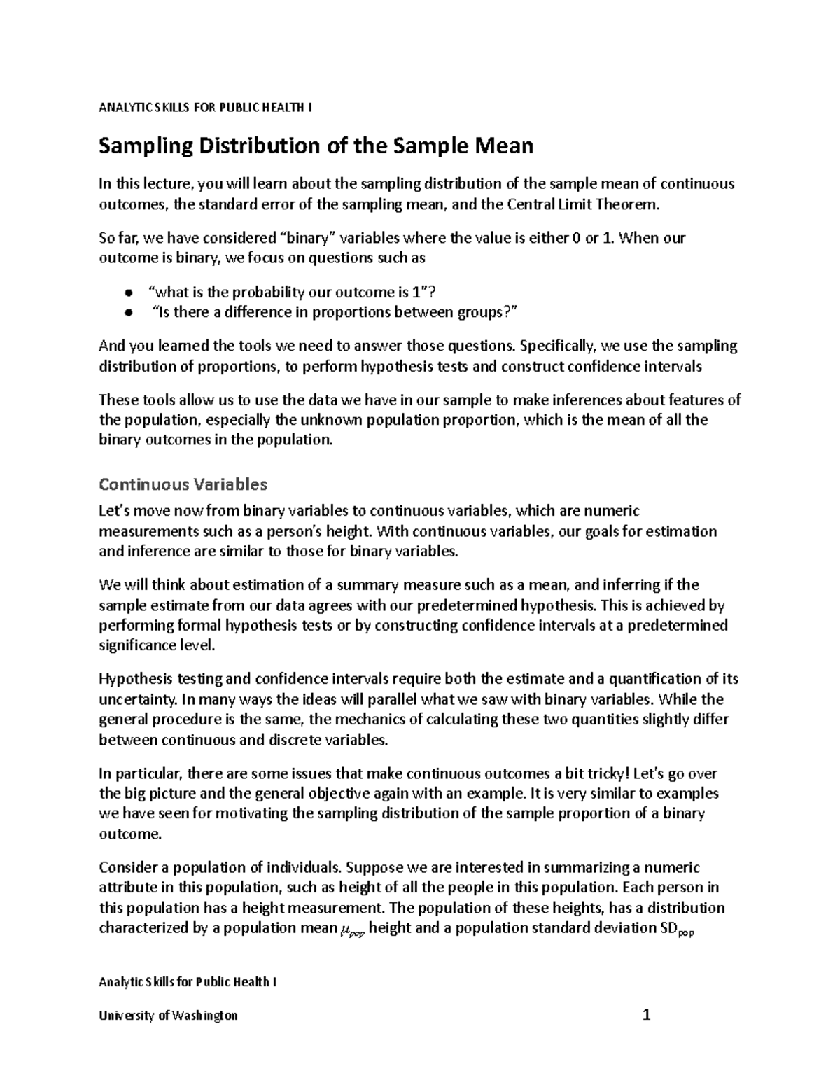Sampling Distribution of the Sample Mean - Analytic Skills for Public ...