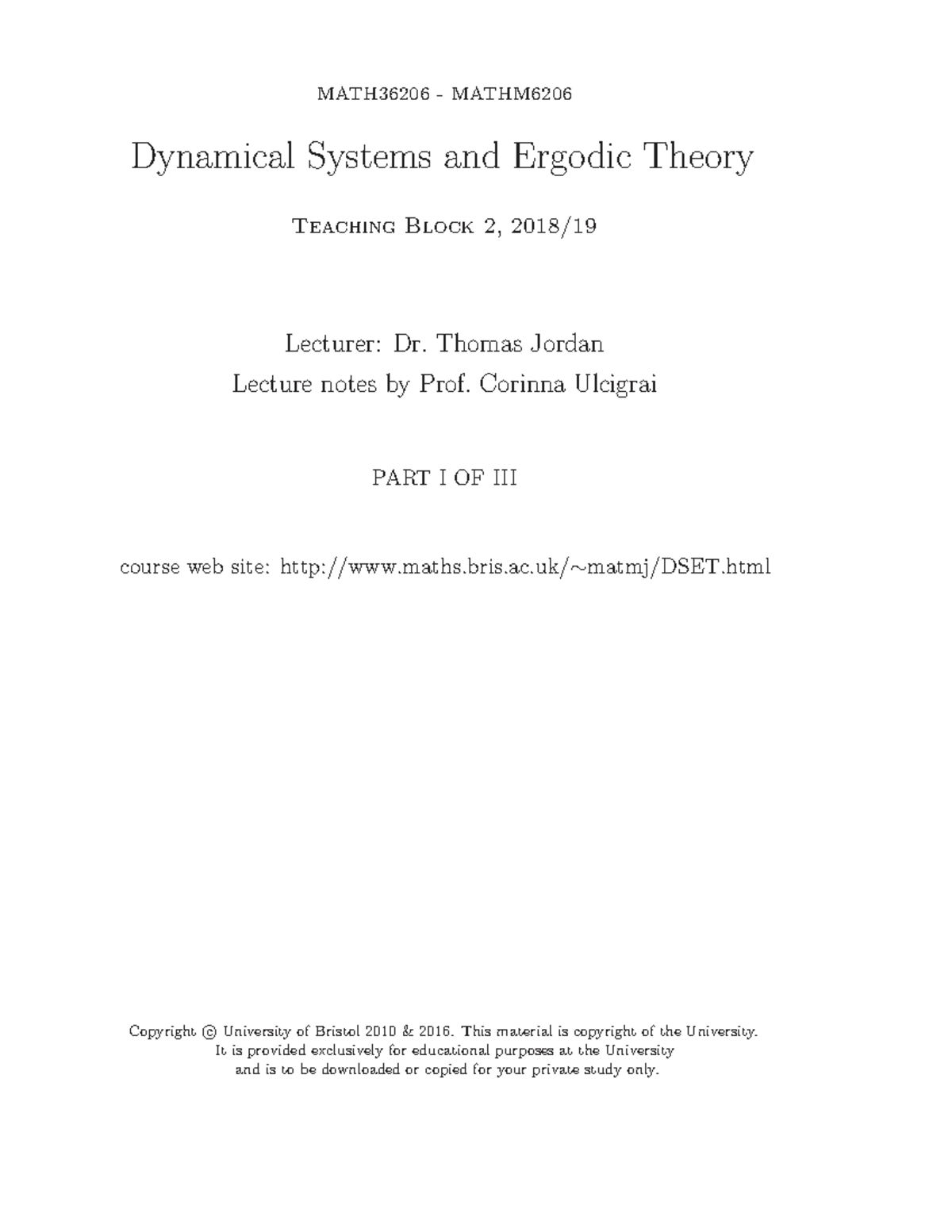 DSET 18-19 Part 1 - Lecture Notes on Dynamical Systems and Ergodic ...