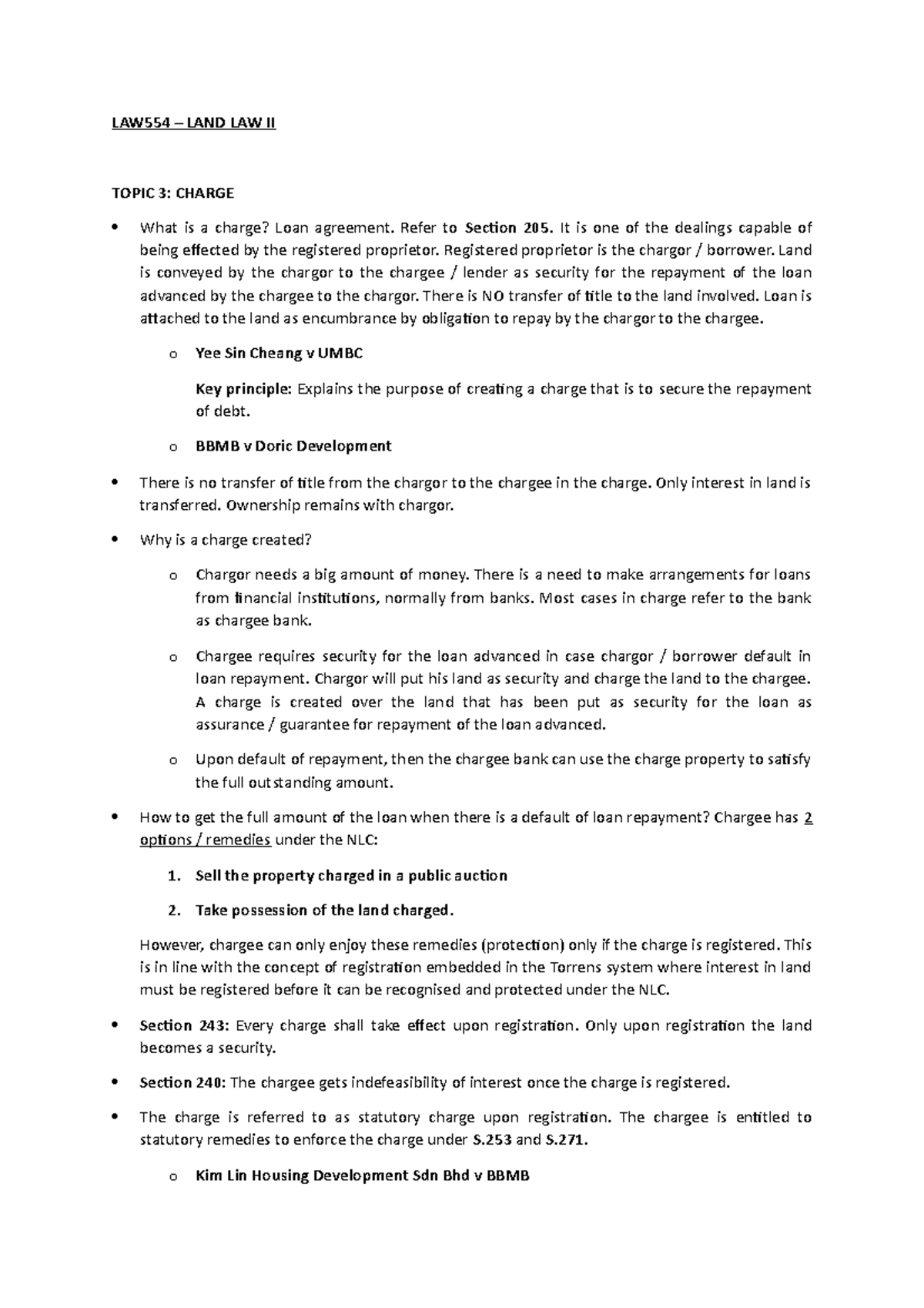 Law554 Land Law Ii Lecture Notes On Charge In Malaysian Land Law
