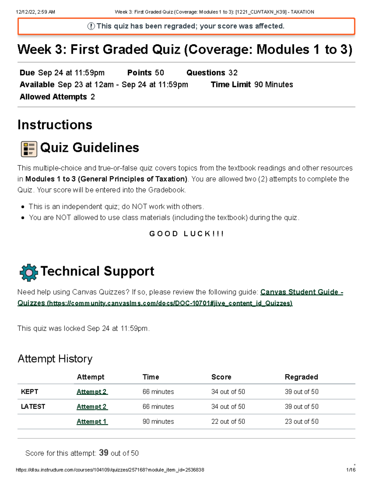 Week 3 Graded Quiz (Modules 1-3) - TAXATION 1221 Clwtaxn K39 - Studocu
