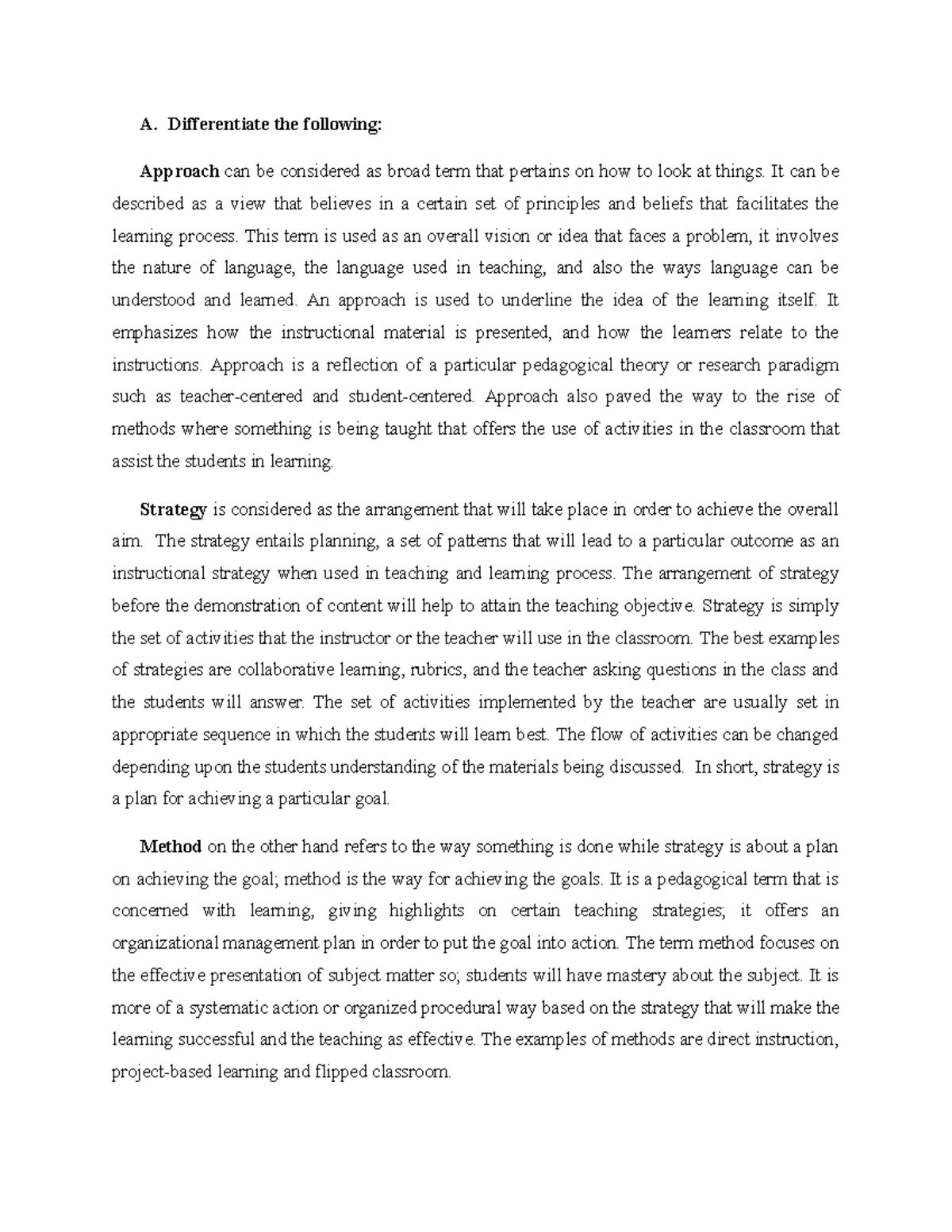 Approach, Strategy, Method, and Technique in Teaching Explained - Studocu