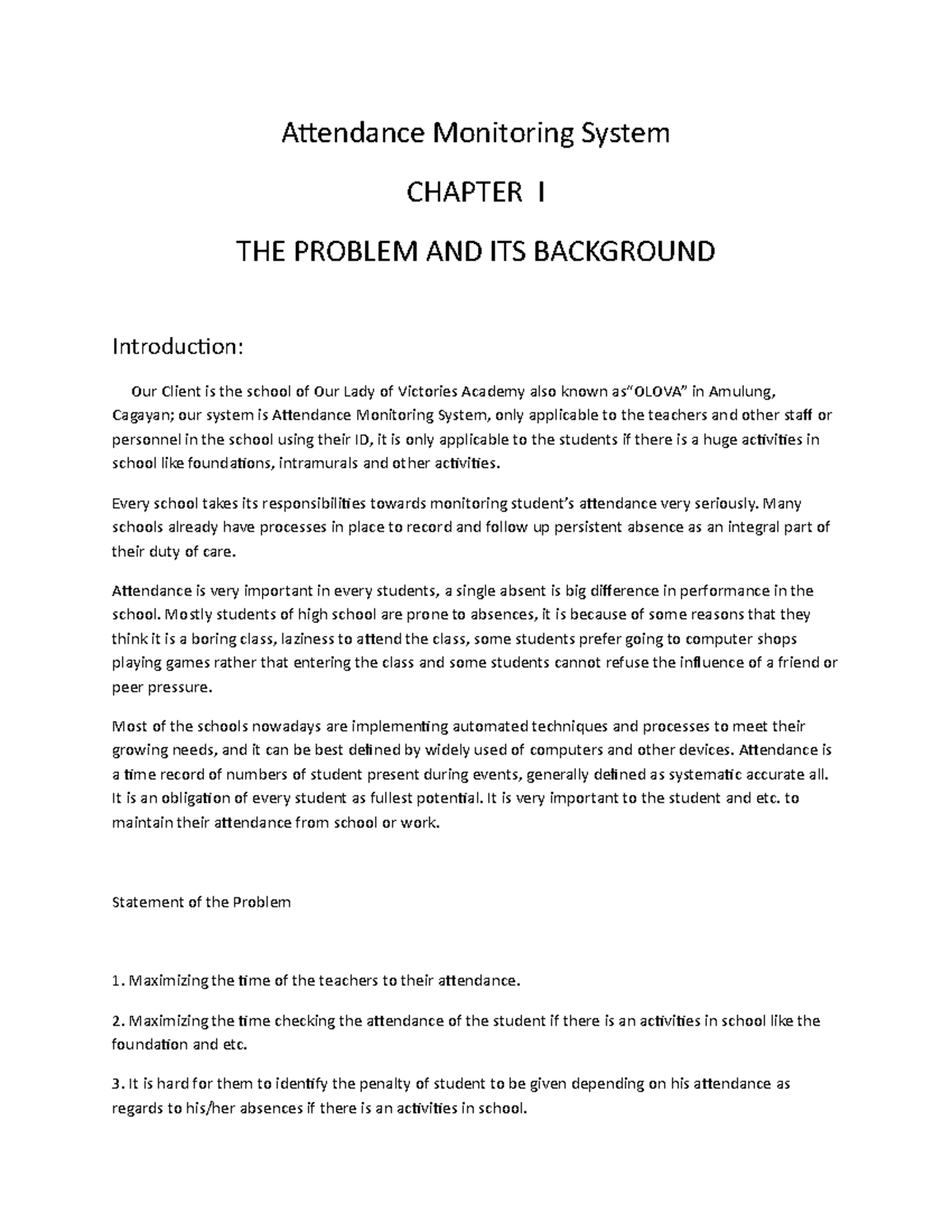 Attendance Monitoring System: Chapter I - The Problem and Background ...