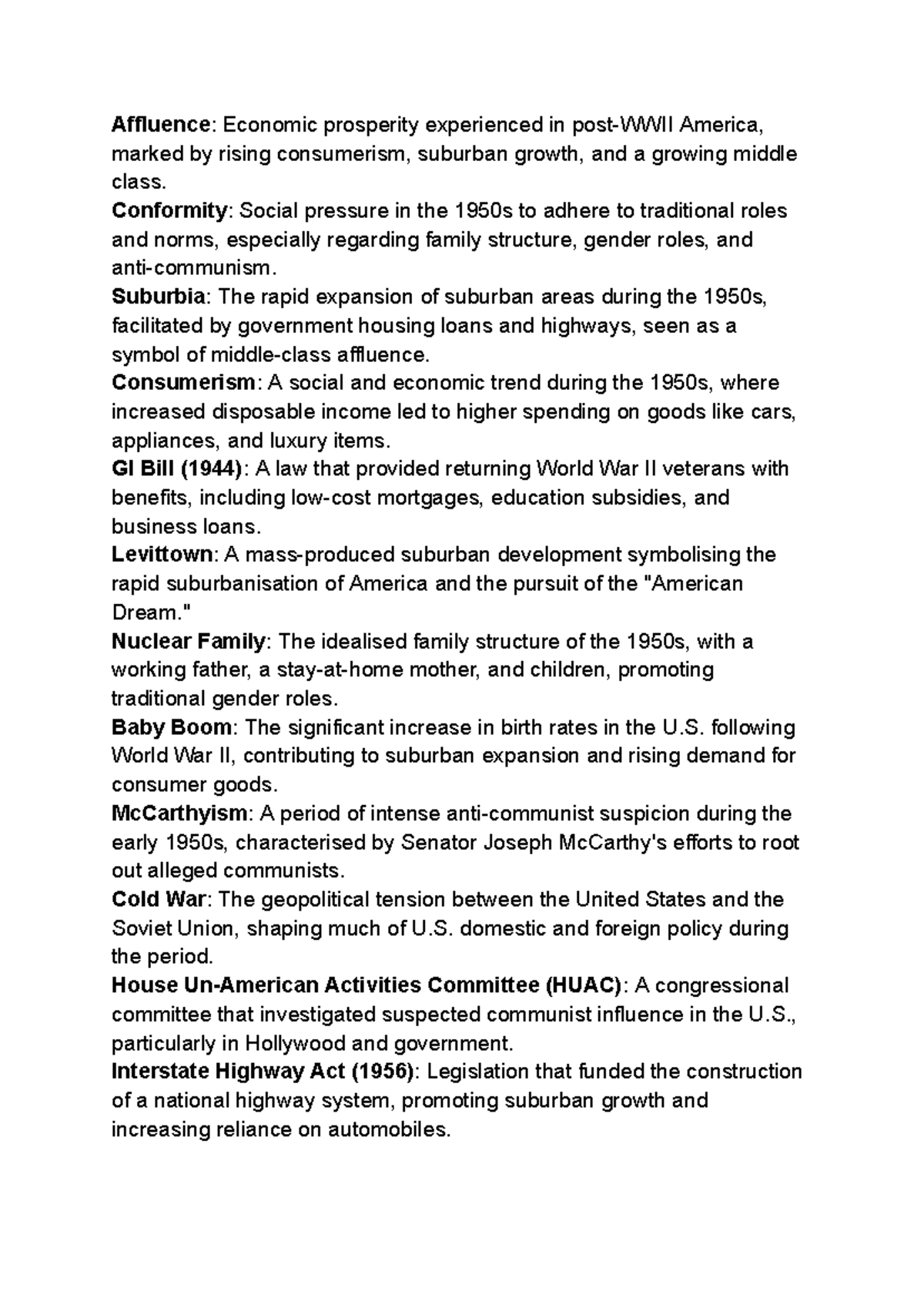 Affluence + conformity key word glossary - Affluence: Economic ...