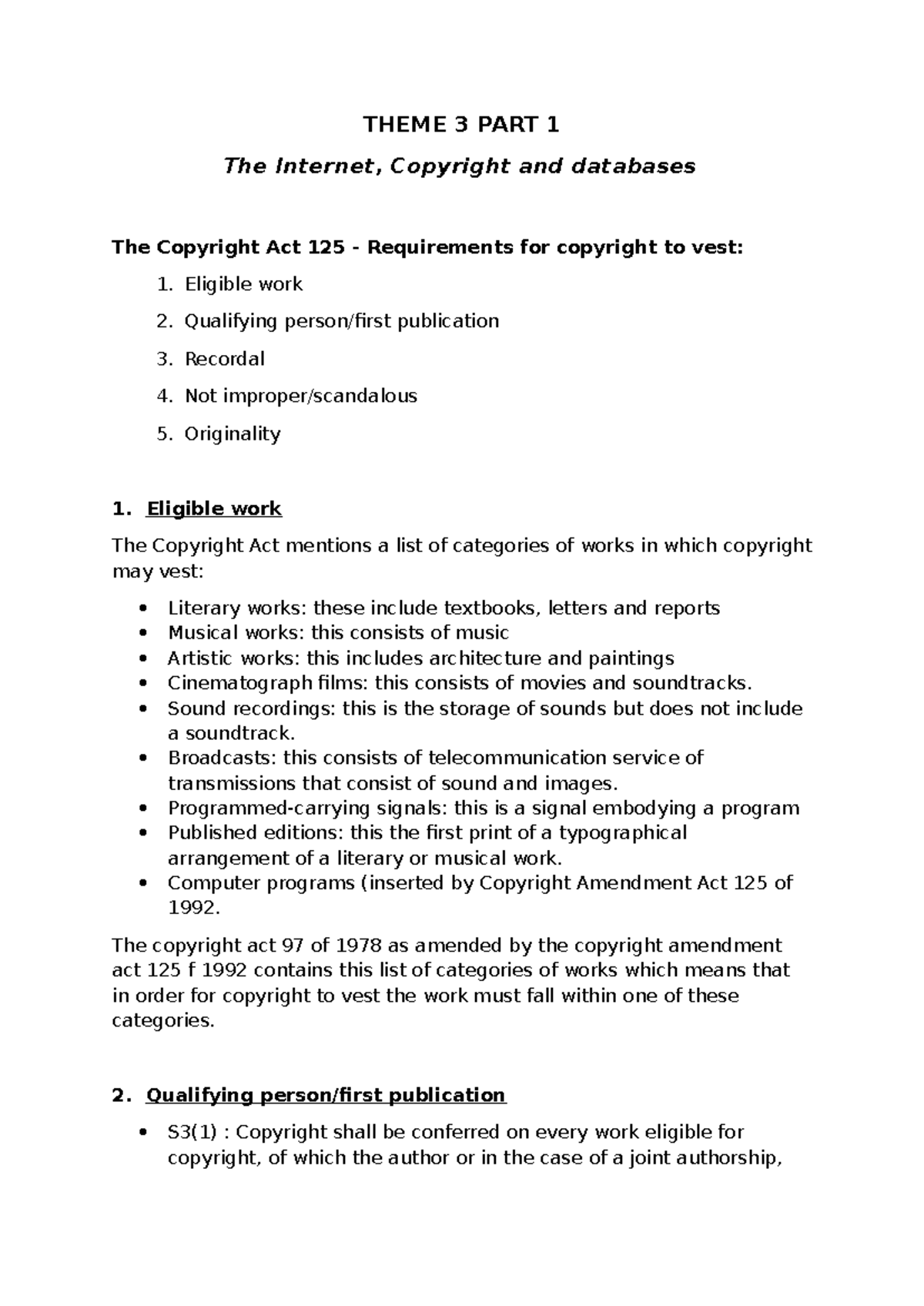 Theme 3 Part 1: The Internet, Copyright, and Databases Overview - Studocu