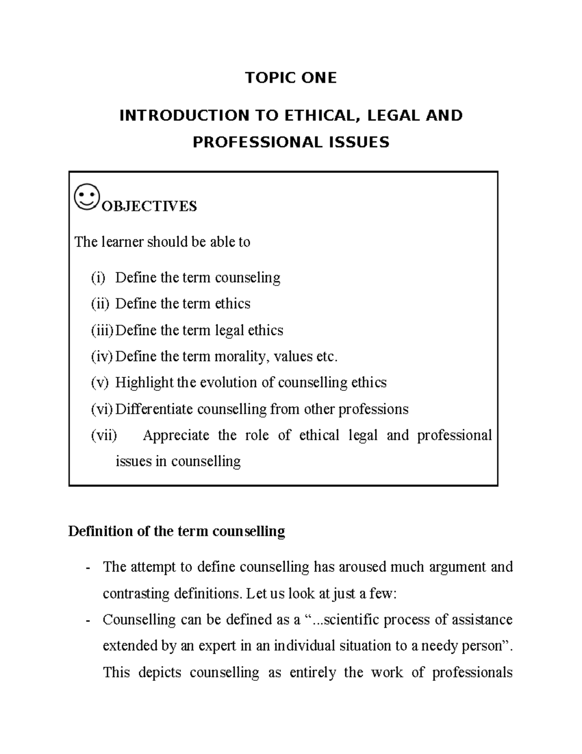 Introduction to Ethical, Legal, and Professional Issues in Counseling ...