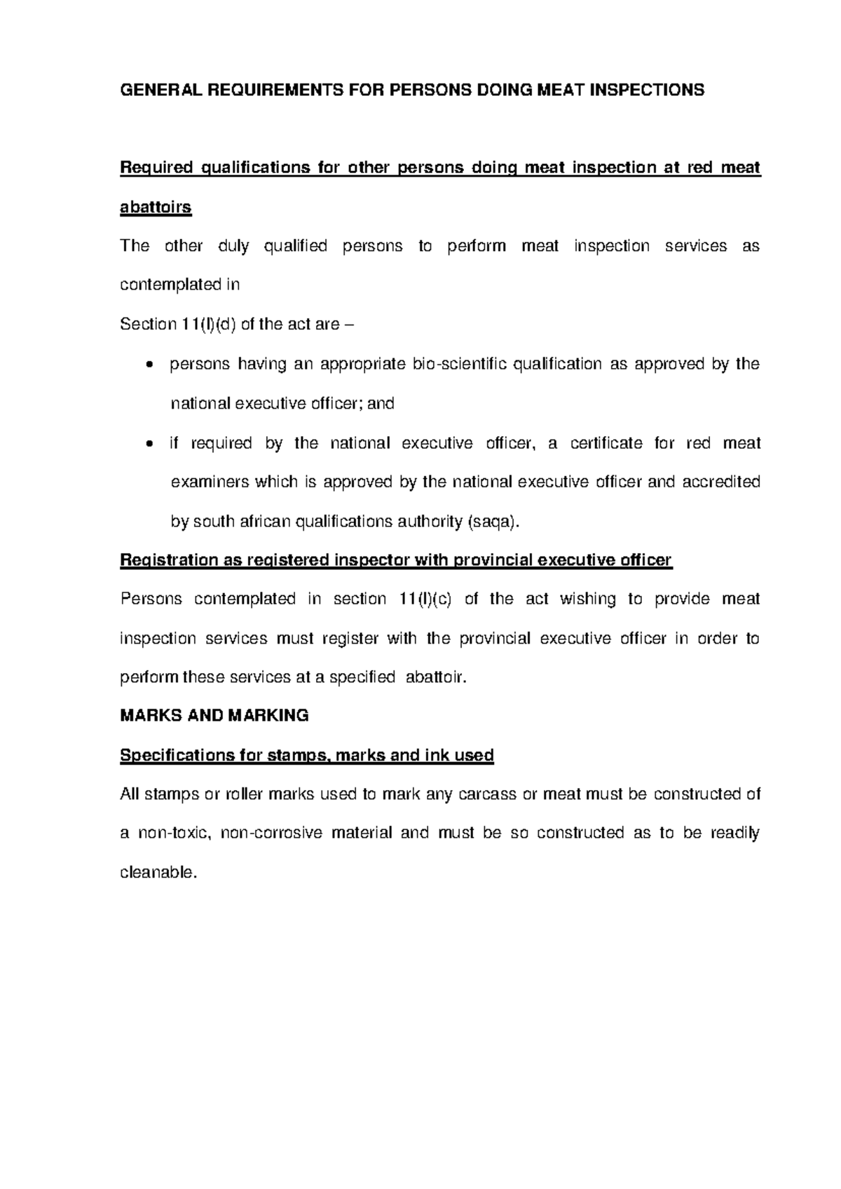 General Requirements for Meat Inspection Personnel: Qualifications ...