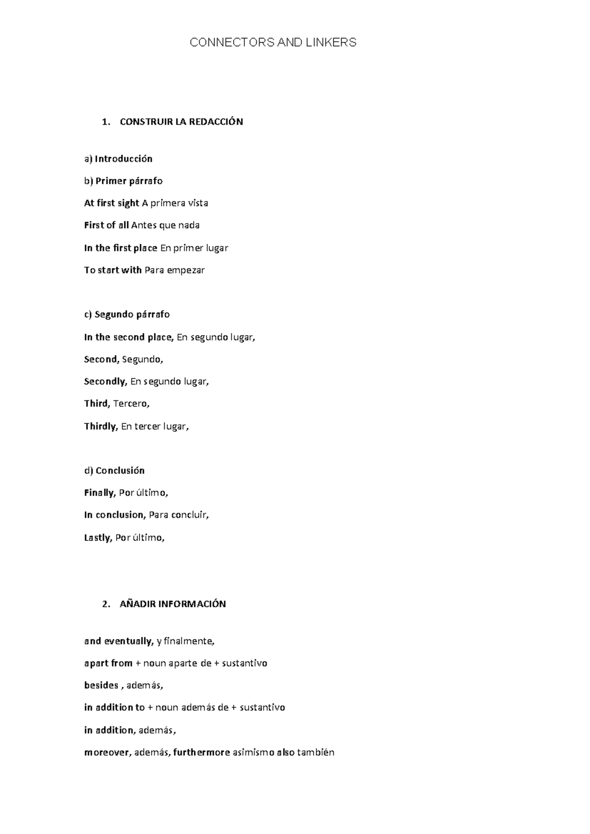 Conectors and linkers - listado de los más frecuentes conectores para ...