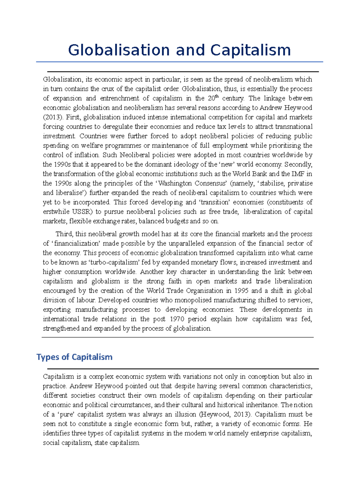 Globalisation and Capitalism: Architectures of Economic Power - Studocu