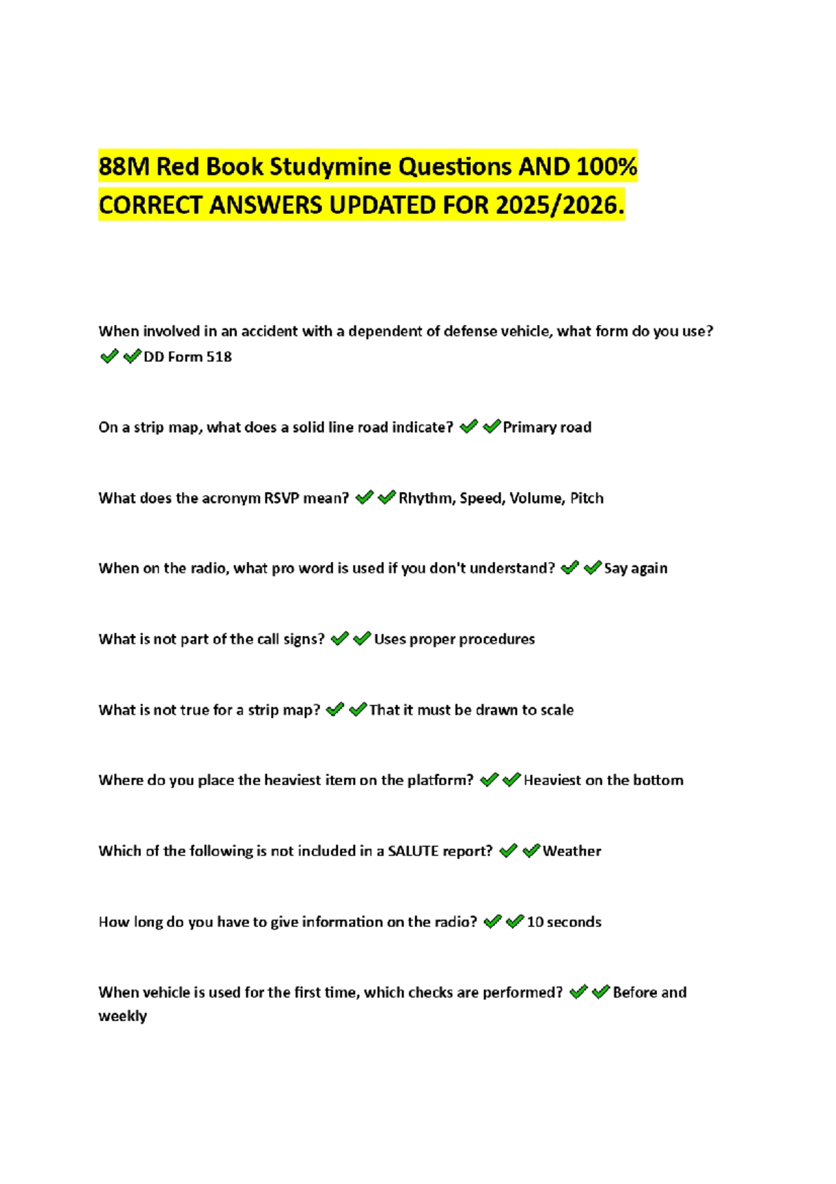 88M Red Book Study Questions & Answers for Accidents and Procedures ...