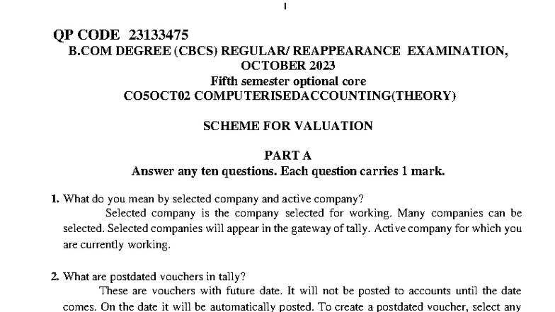 SOV 23133475 B.Com 5th Sem Computerised Accounting Exam Notes - Studocu