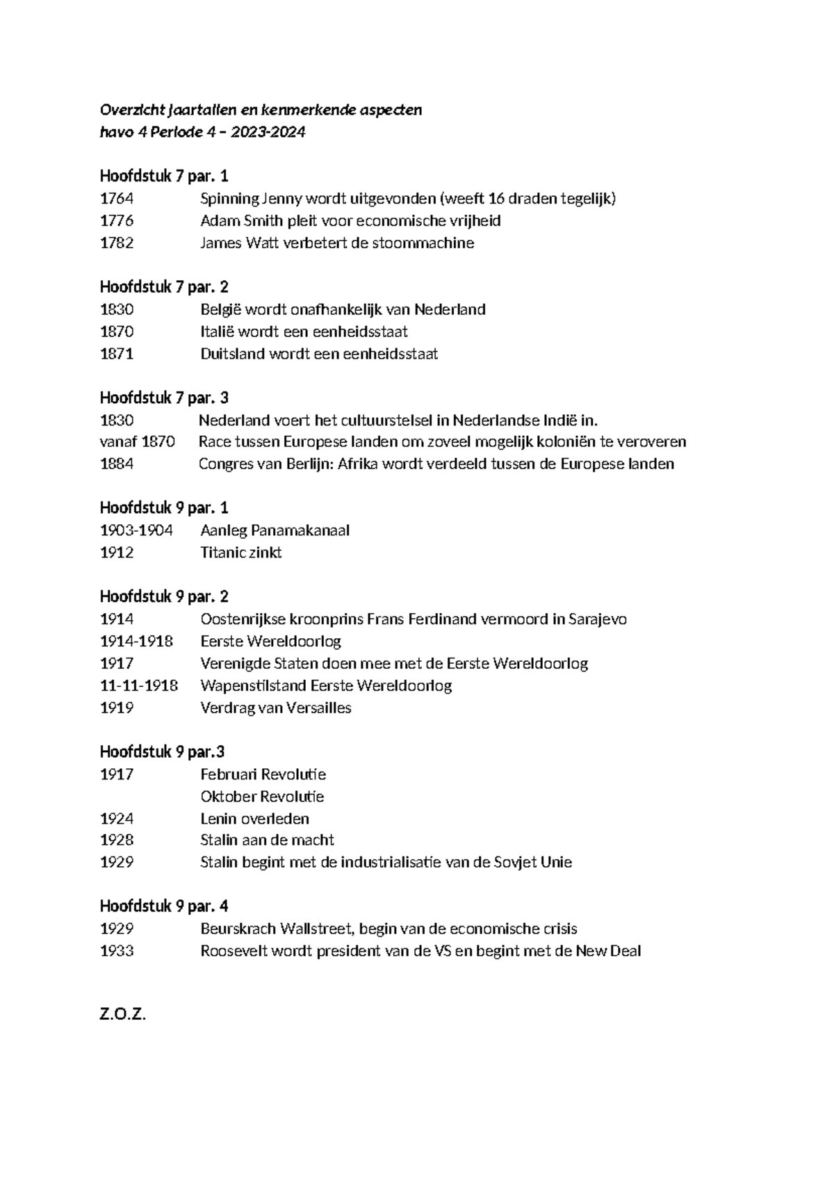 Jaartallen en Kenmerkende Aspecten H4 Periode 4 – 2023 - Studeersnel