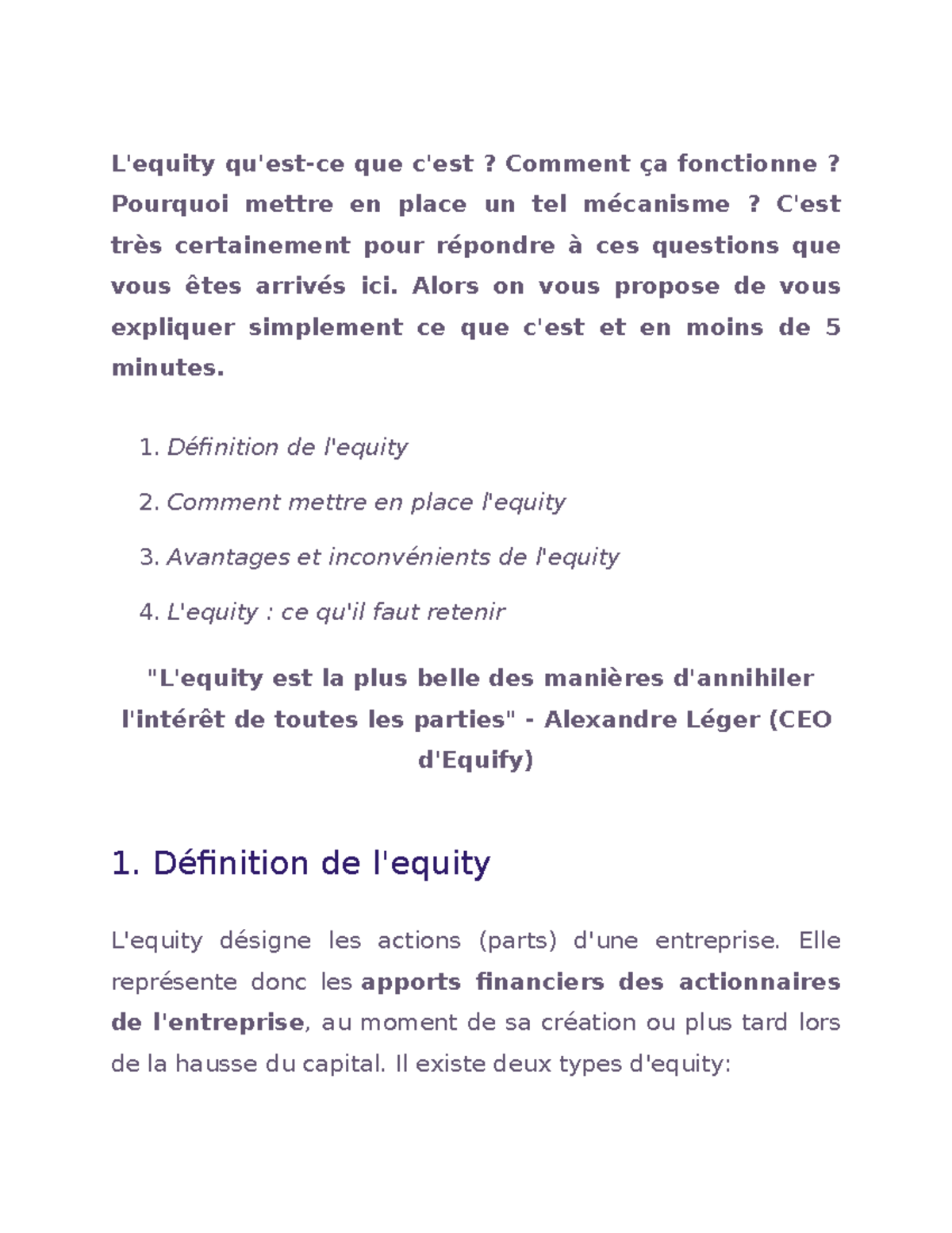 Étude Complète sur l'Equity : Définition, Mise en Place et Avantages ...